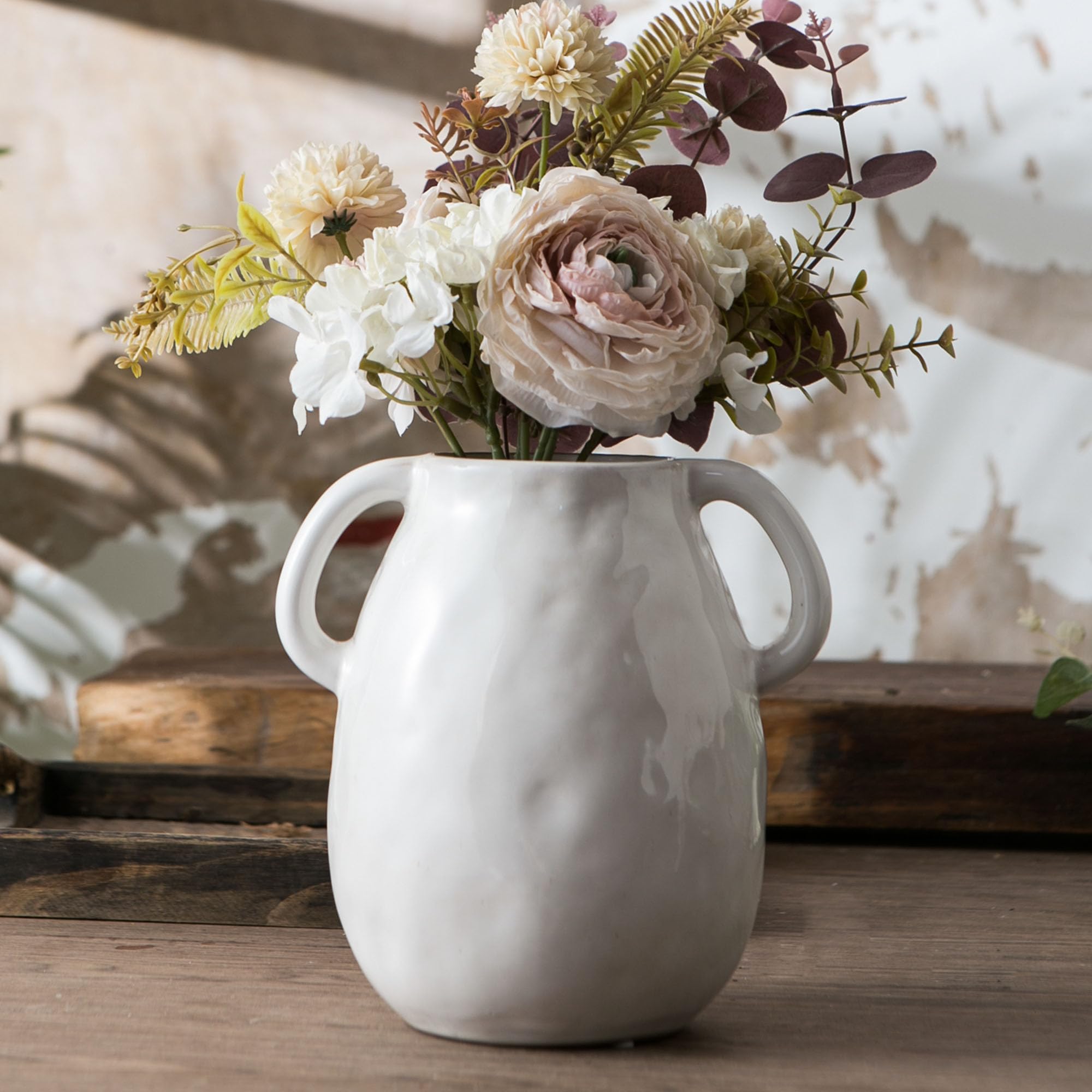 Amazon.com: Tanvecle White Ceramic Vase with 2 Handles, Modern ...