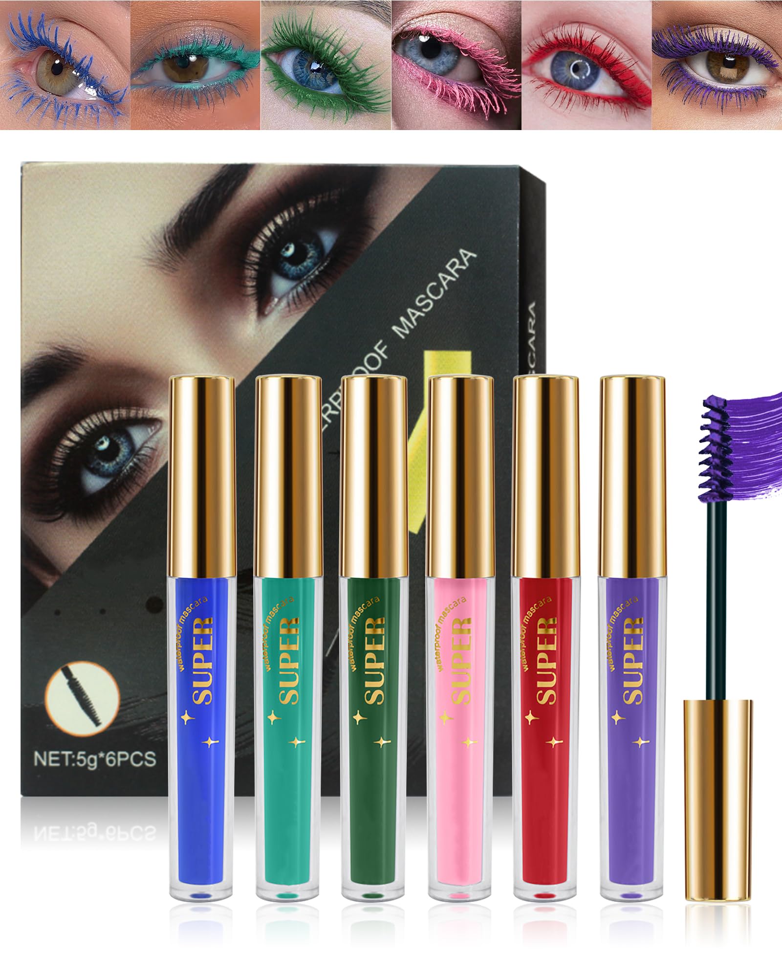 Amazon.com : 6 Colors Waterproof Mascara Set -Blue Green Purple Pink ...