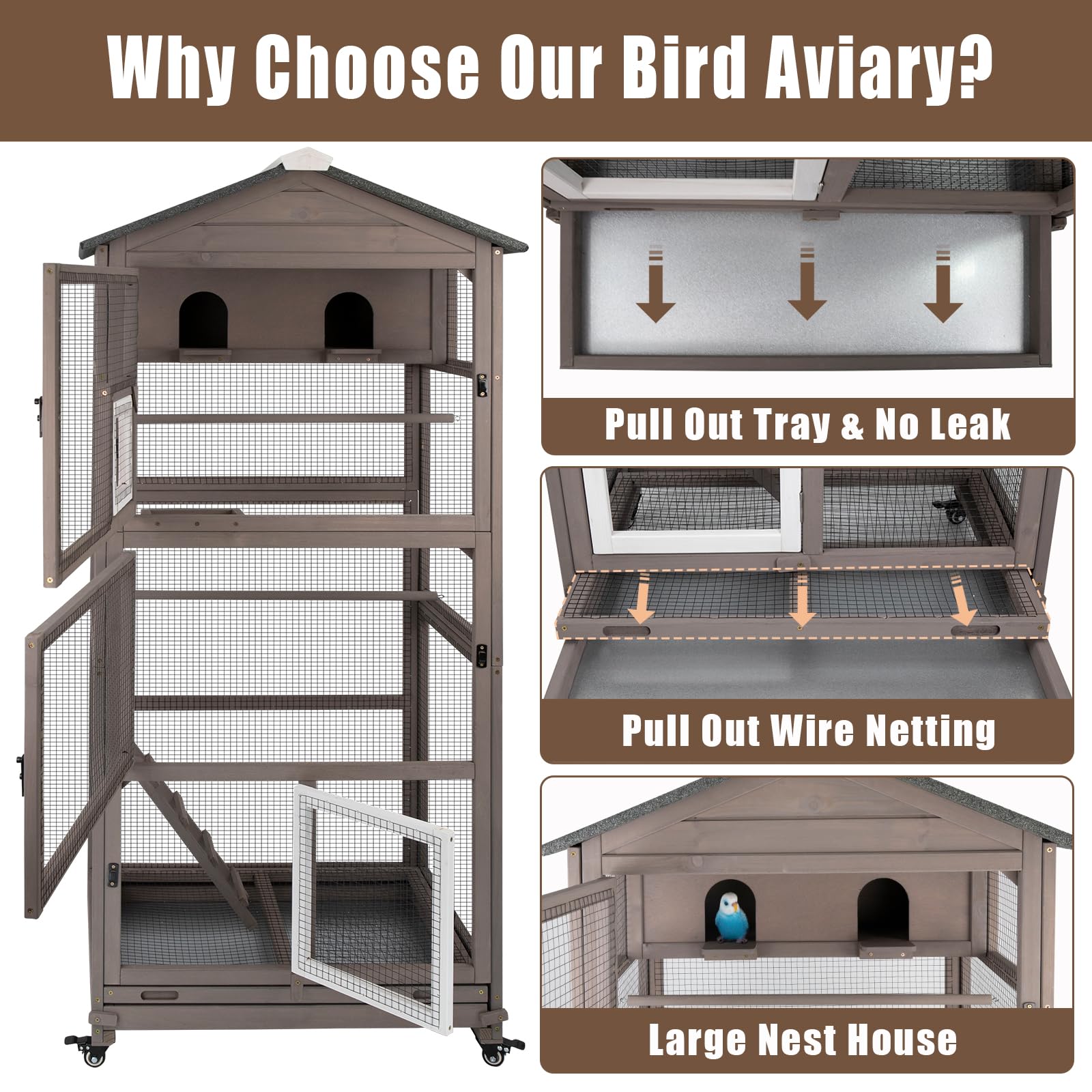 Snapklik.com : Ketive Flight Bird Cage Outdoor Large Wooden Bird Aviary ...