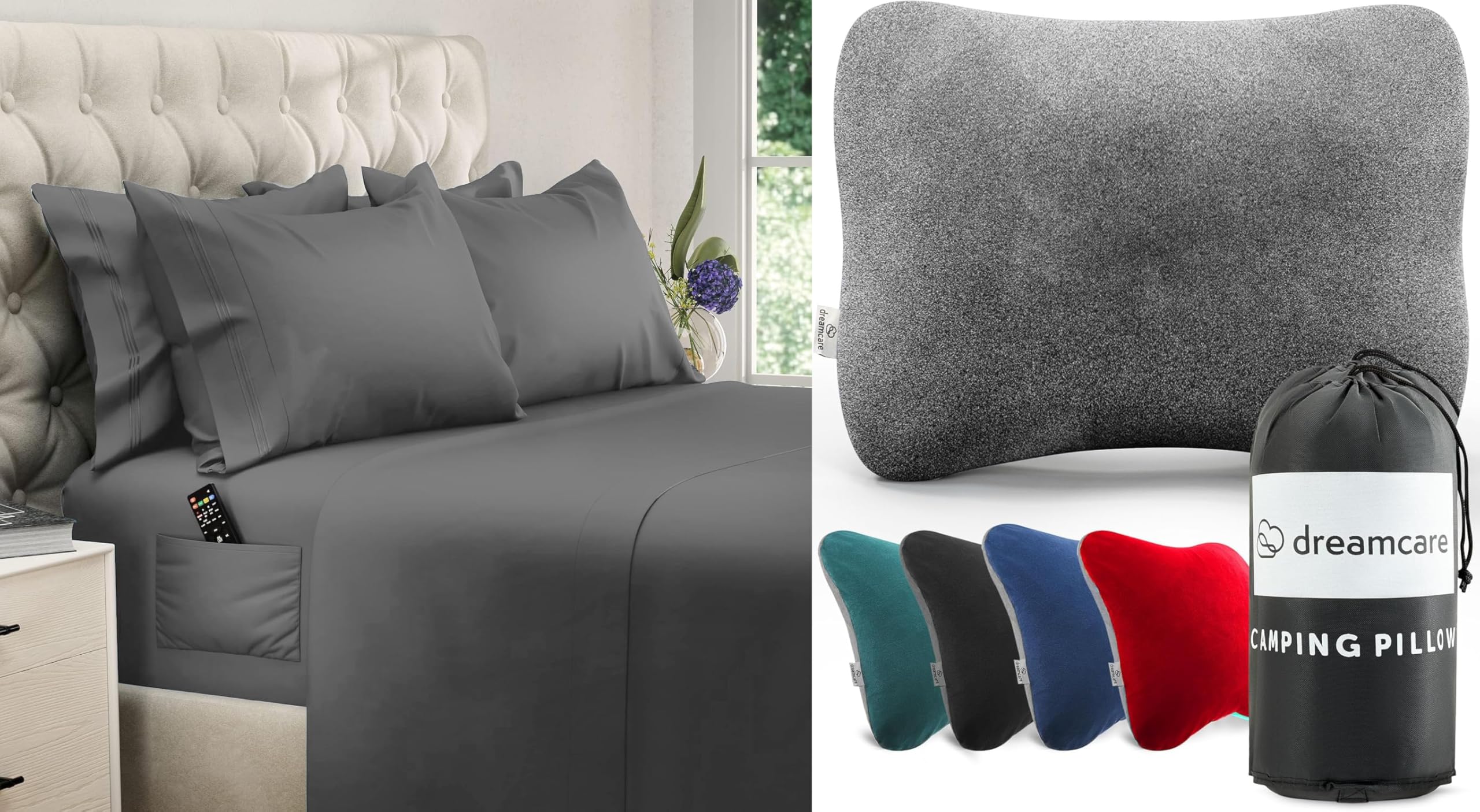 Amazon.com: DREAMCARE King Size Sheets Set with Camping Pillow – 6 Pc ...