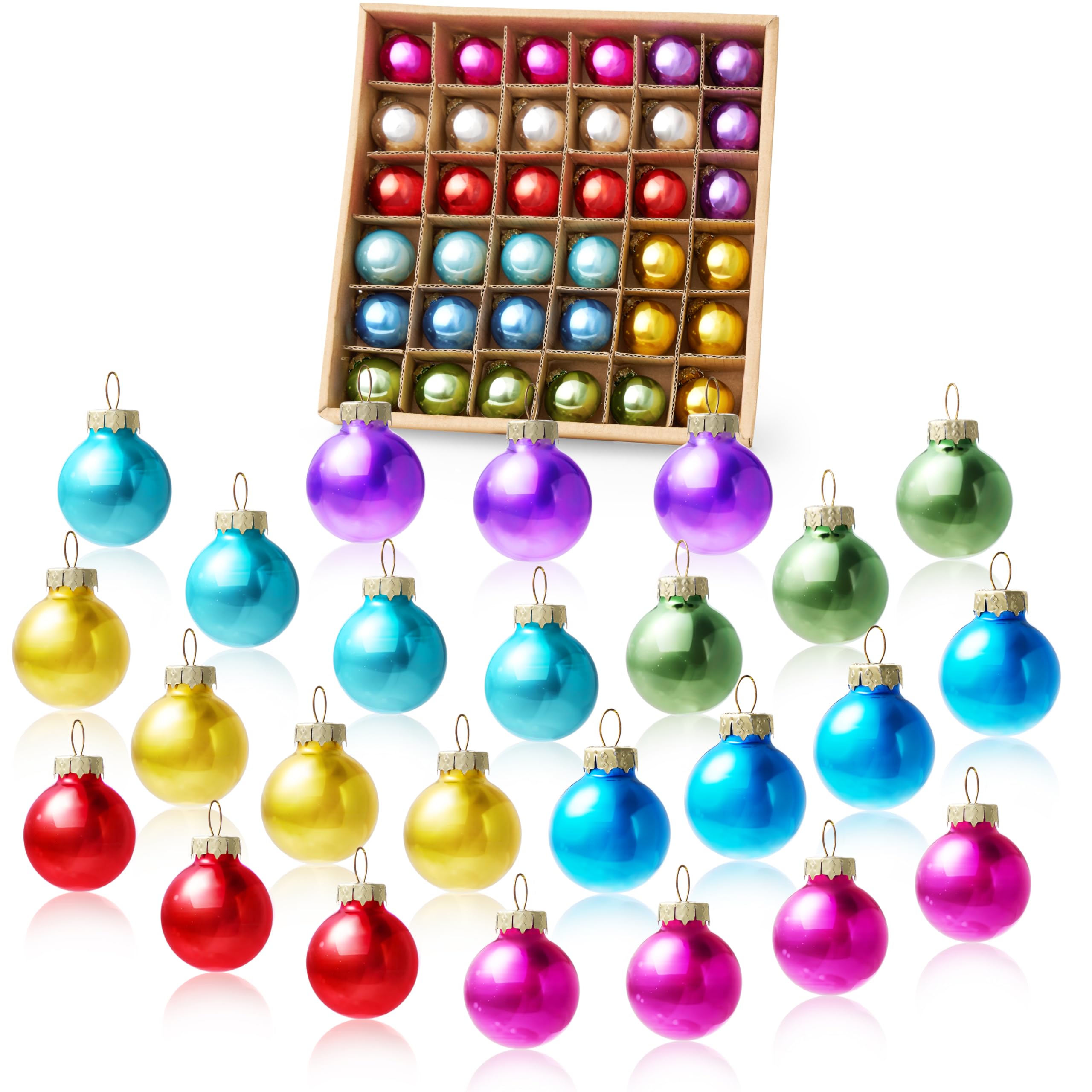 JOIEDOMI 36 Pcs Christmas Mini Ball Ornament Set, 8 Metalic Color Glass ...