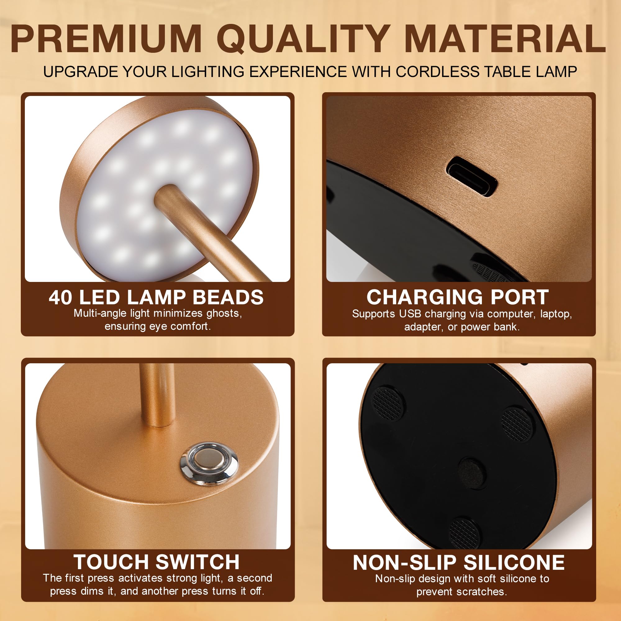 Moss & Stone 2 Pack LED Cordless Portable Table Lamp, USB Cordless Desk ...