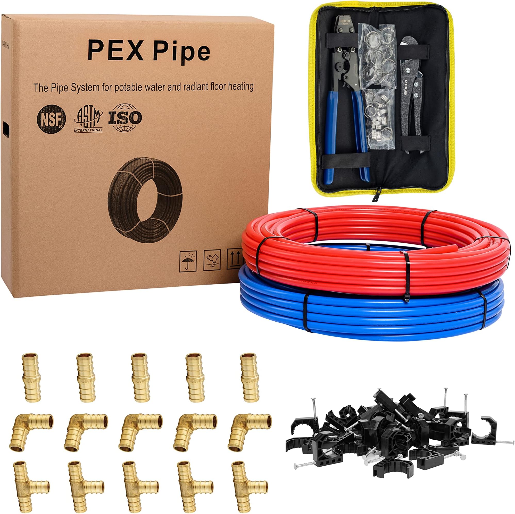 HeSun 3/4 Inch PEX-B Pipe,100FT Blue Pex B Tubing with 3/4" 10PCs Pex ...