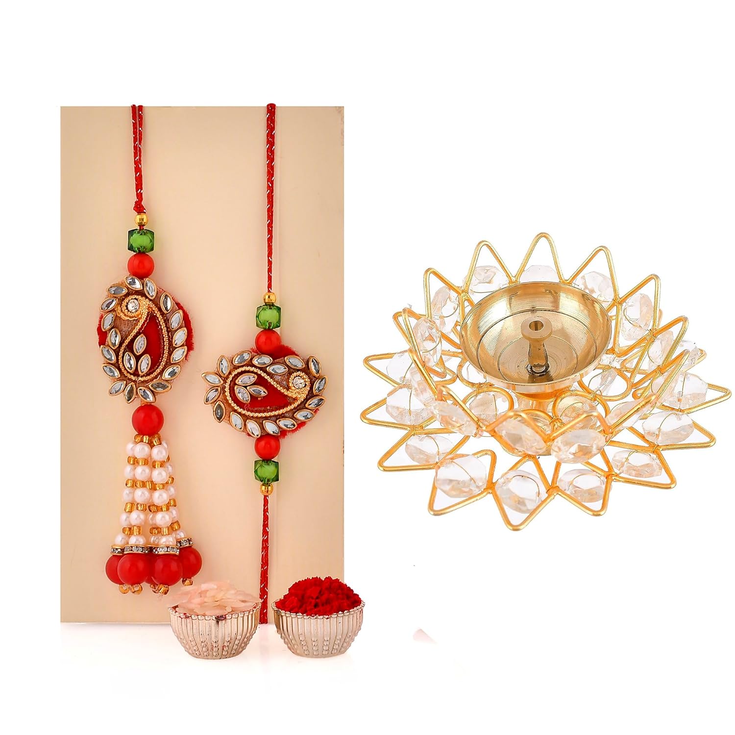 Buy CraftVatika Rakhi Set Gift Combo for Brother and Bhabhi - Kundan ...