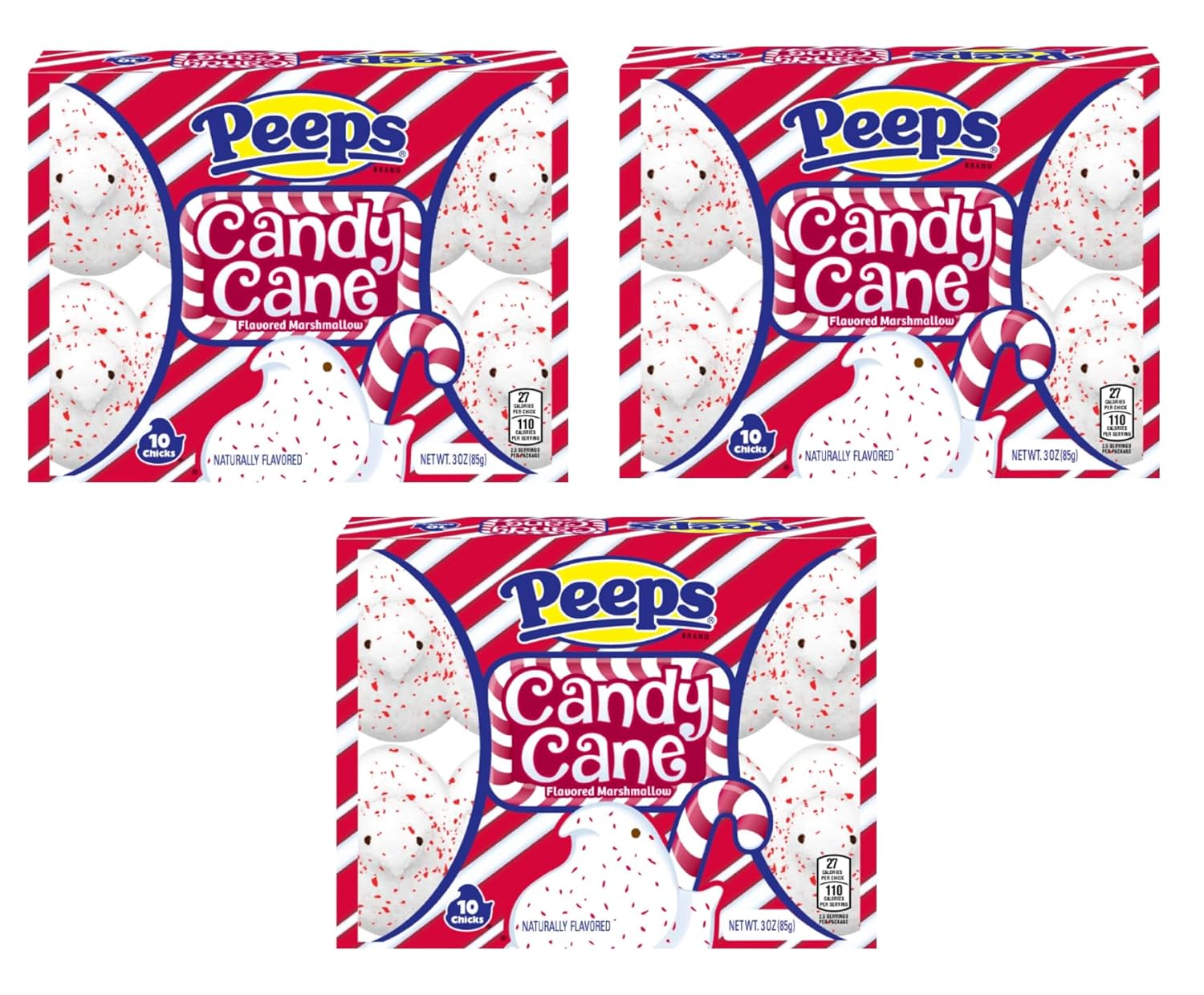 Amazon.com : Peeps Candy Cane Marshmallow Chicks - Pack of 3-10 Count ...