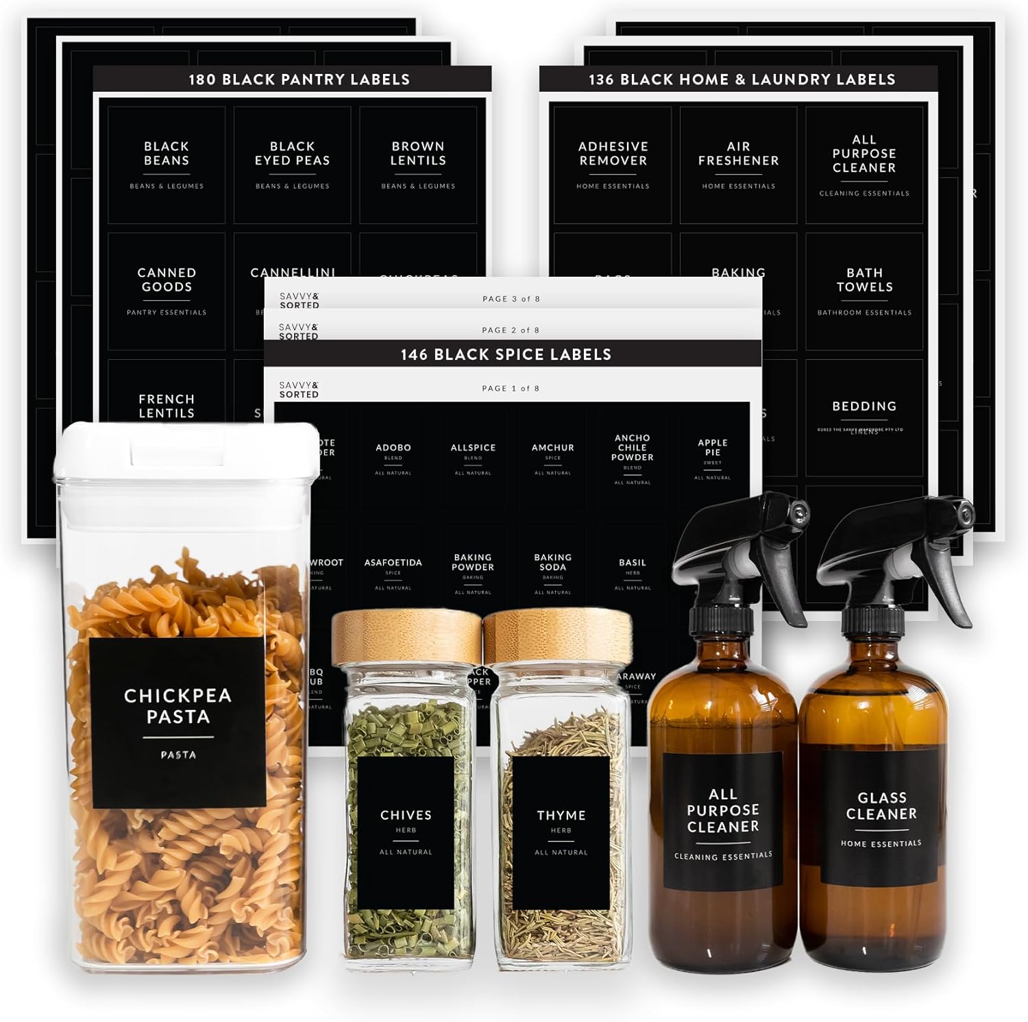 Black Labels Kitchen Organization Bundle - Spice Labels Pantry Labels ...