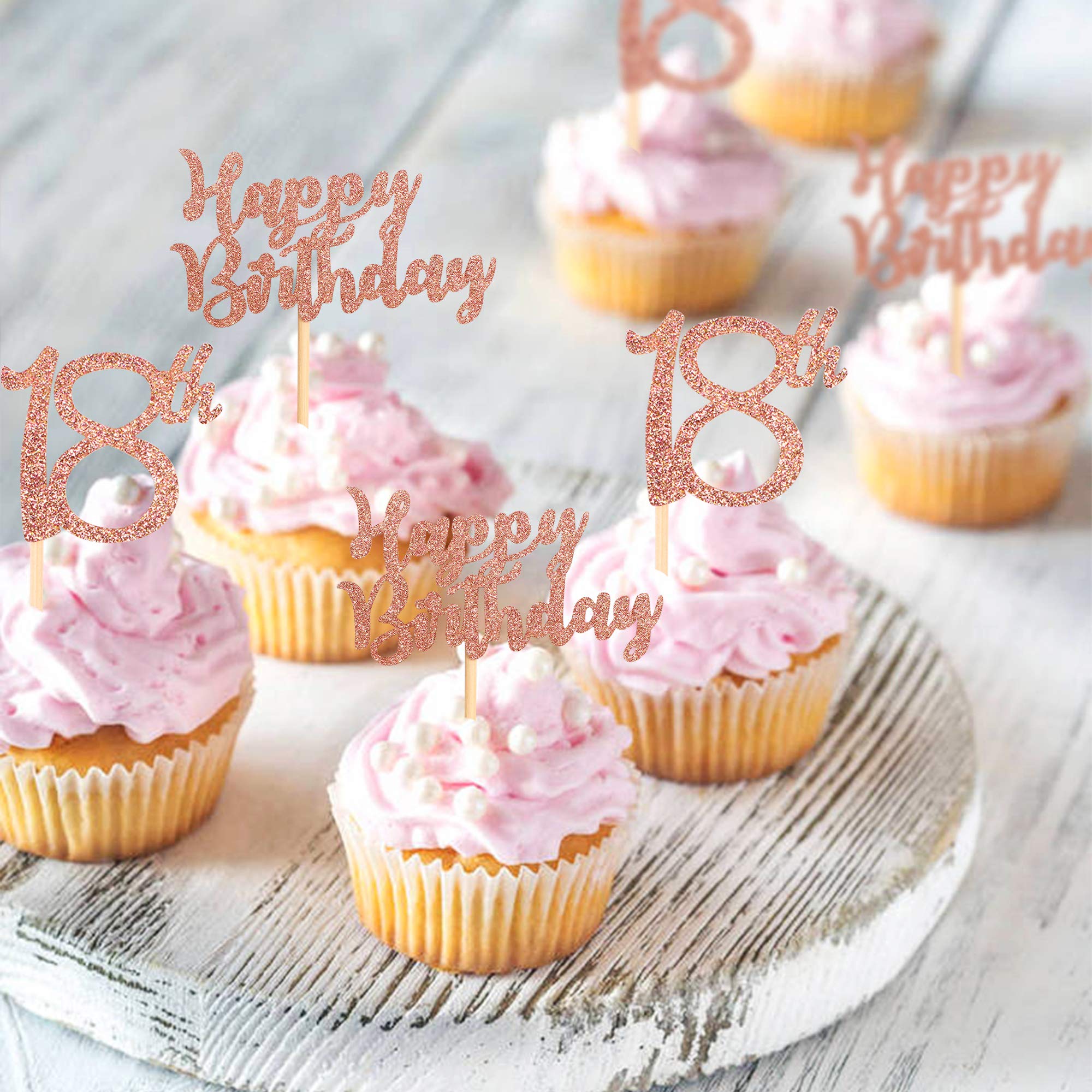 Snapklik.com : Pack Of 24 Rose Gold Glitter Happy Birthday 18 Cupcake ...