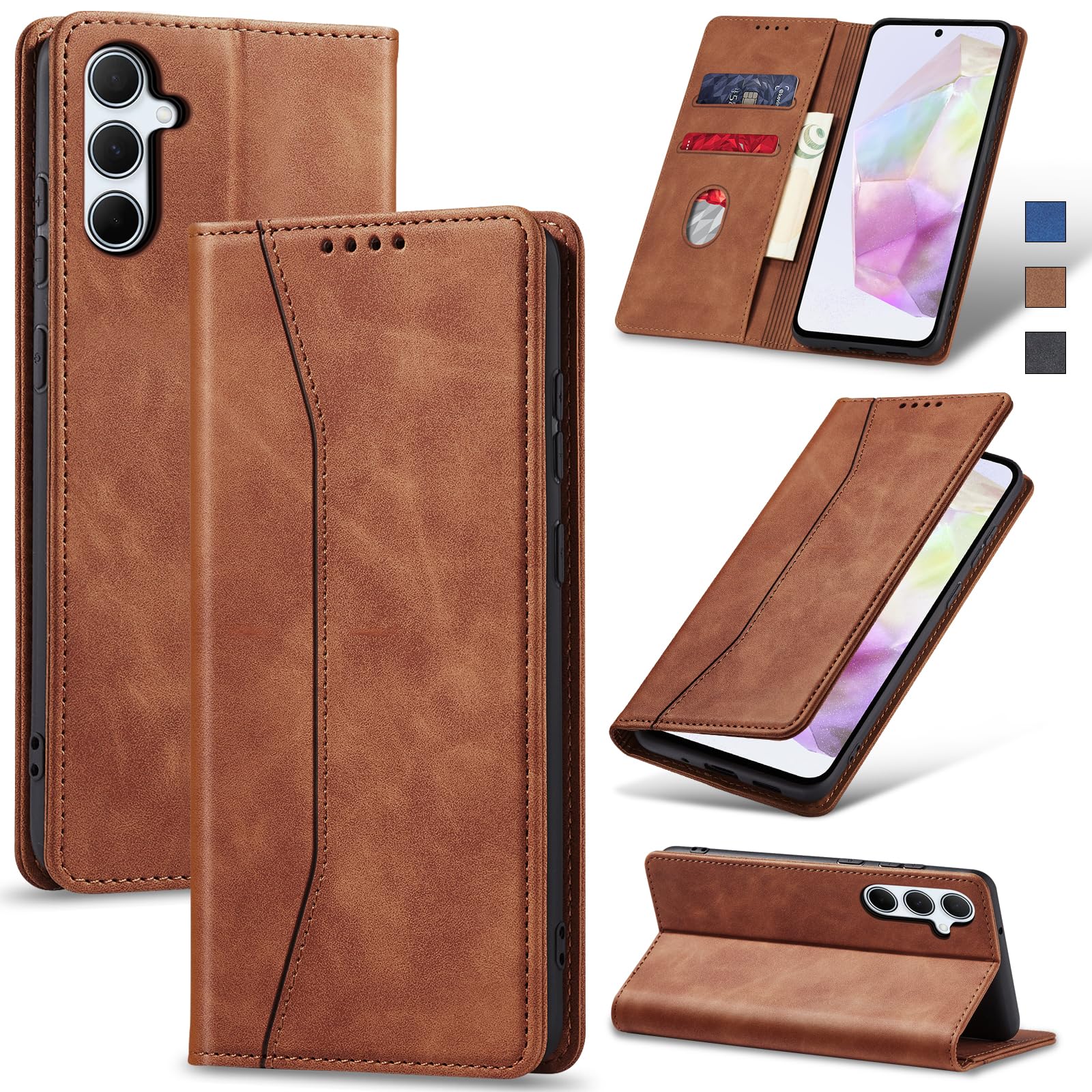 Amazon.com: Jasonyu Flip Wallet Case for Samsung Galaxy A35,Leather Magnetic Folio Cover with ...
