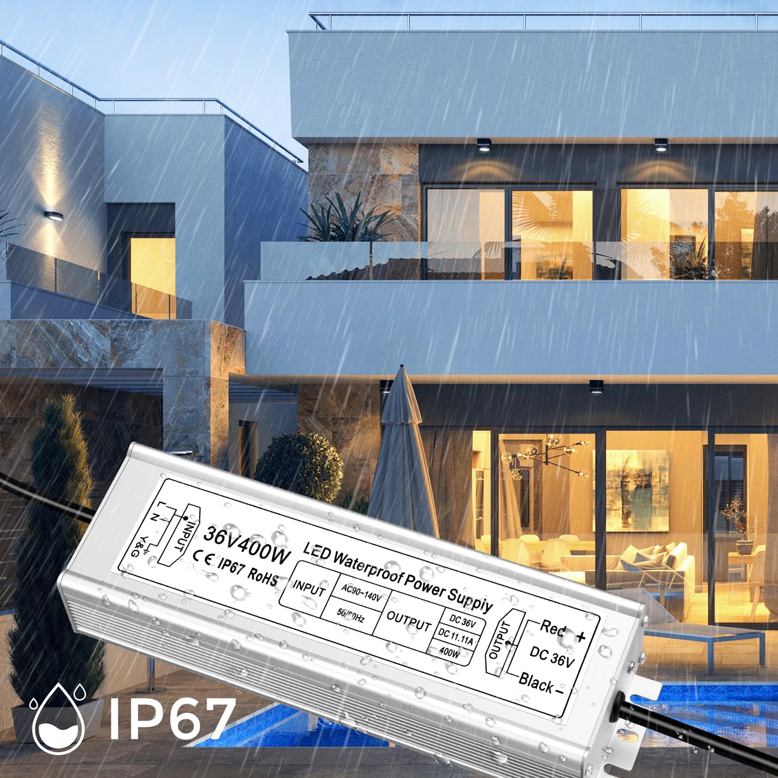 Snapklik.com : 36V 400W LED Power Supply, IP67 Rainproof Waterproof ...