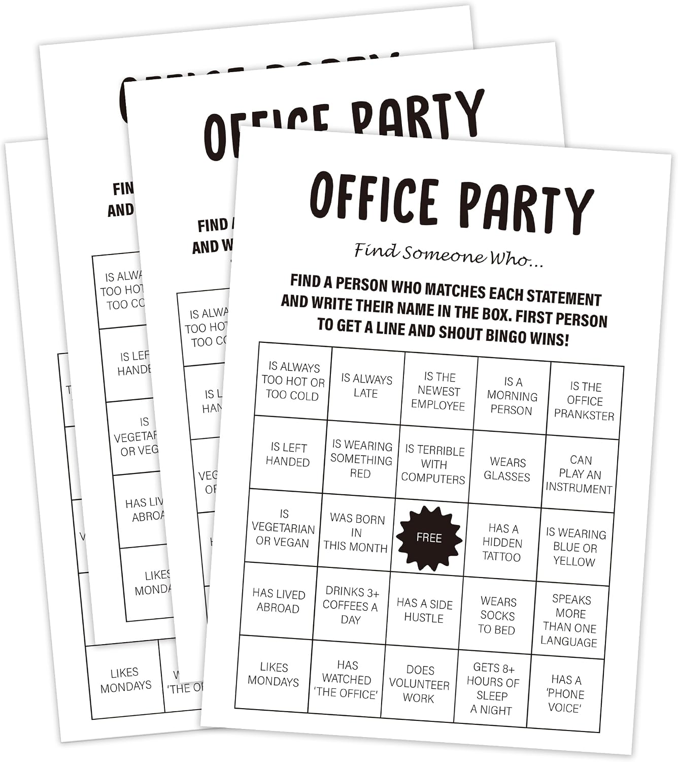 Amazon.com: Qoqxjodd 30 Pack Minimalist Office Party Find Someone Who ...