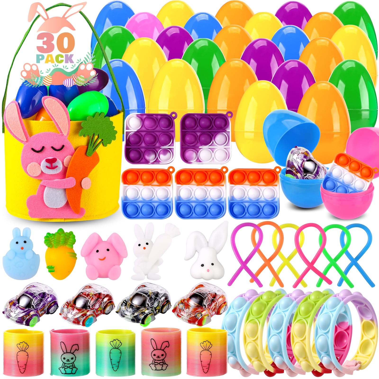 Easter Egg Fillers,30Colorful Plastic Easter Eggs with 30 Toys Inside ...