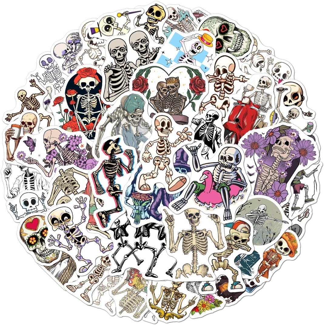 Amazon.com: Pack 50 pcs Dancing Skeleton Stickers for Water Bottles ...