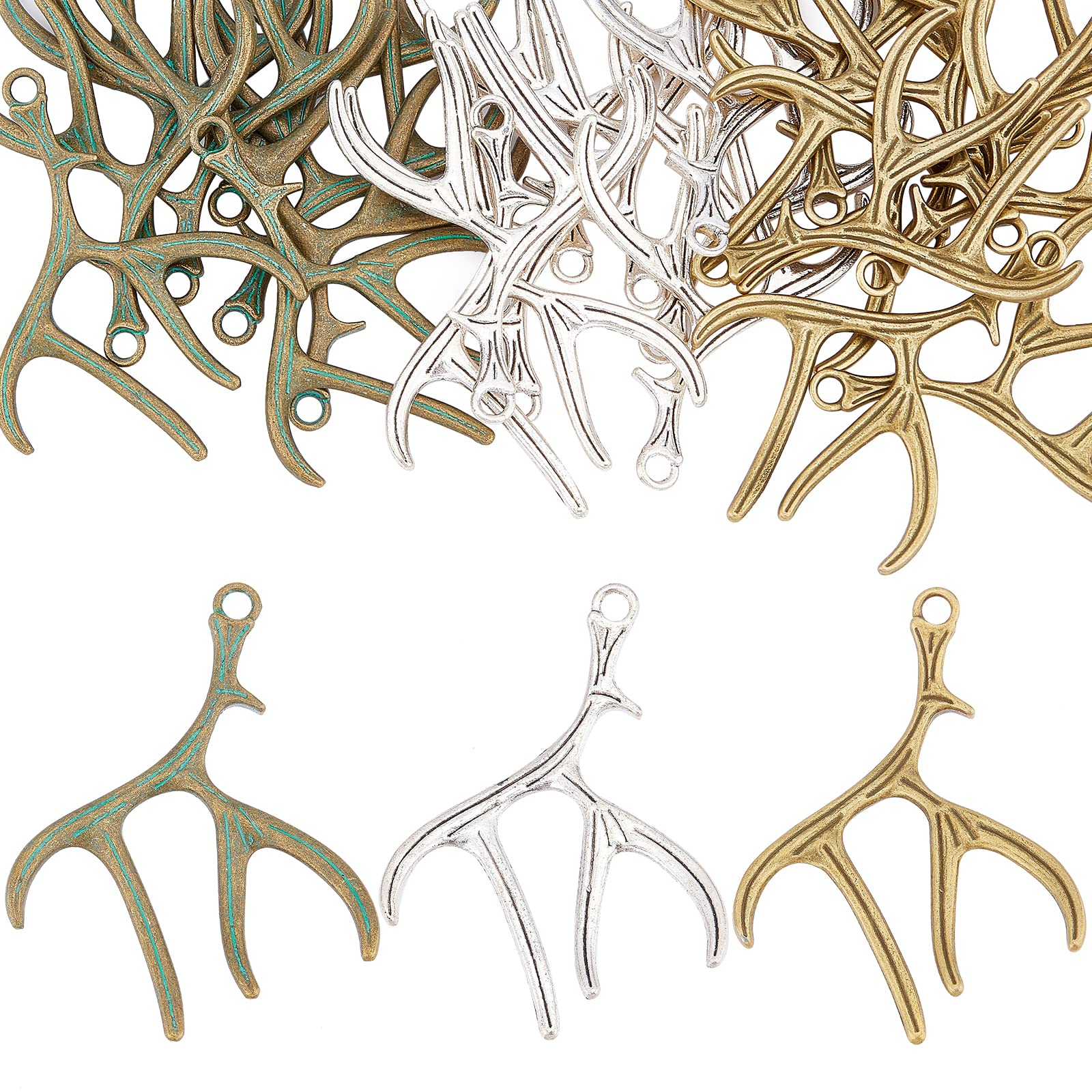 Amazon.com: SUNNYCLUE 1 Box 24Pcs 3 Colors Christmas Deer Antler Charms ...