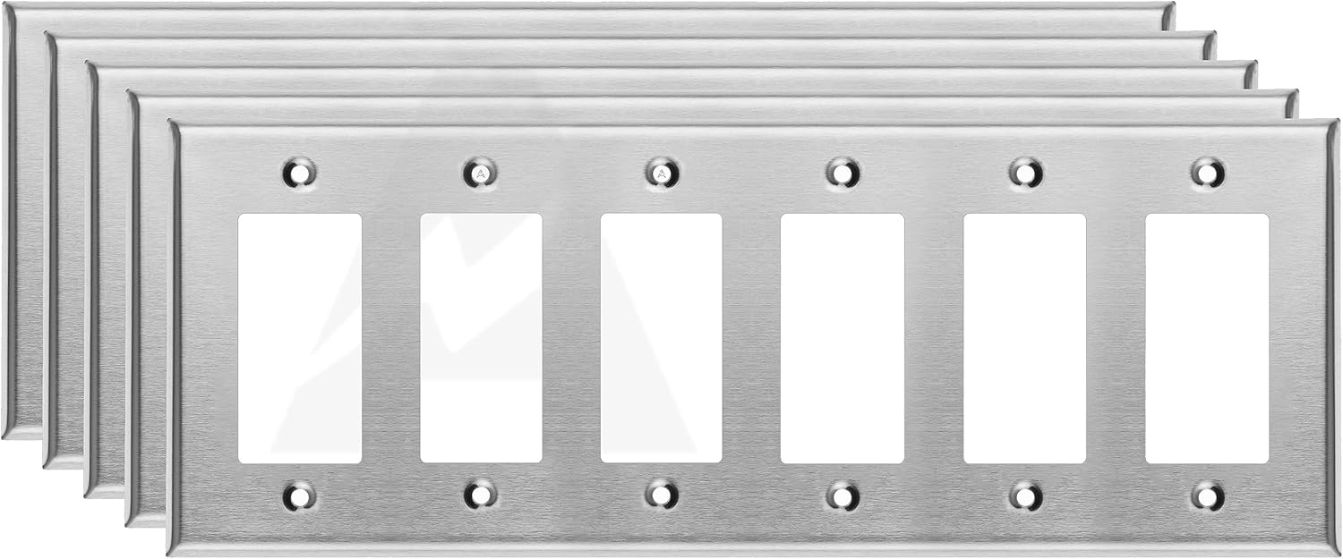 (5 PACK) Stainless Steel Outlet Covers for Rocker Switches, 6-Gang ...