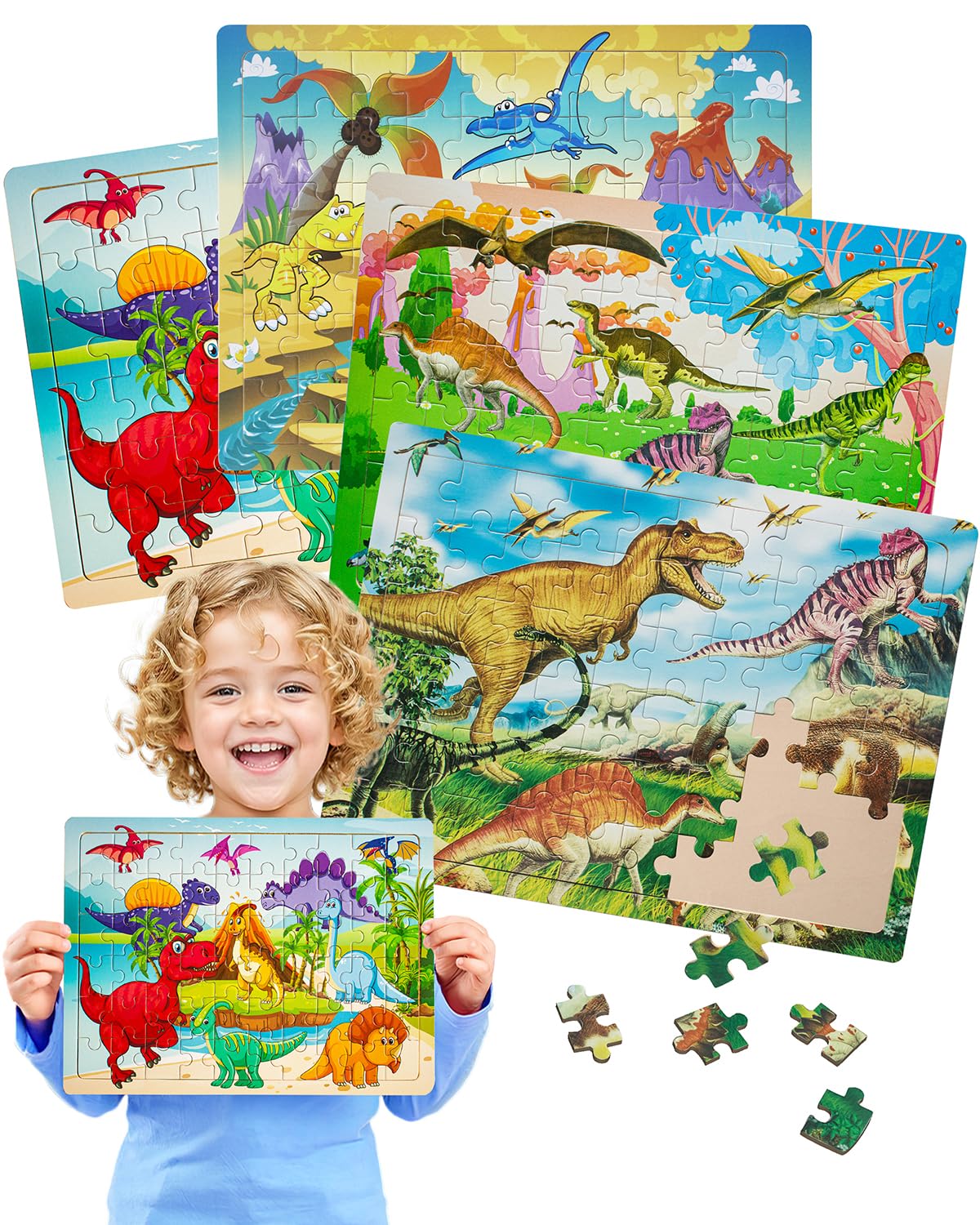 Amazon.com: Dinosaur Puzzles for Kids Ages 4-6, 4 Packs 60 PCs Jigsaw ...