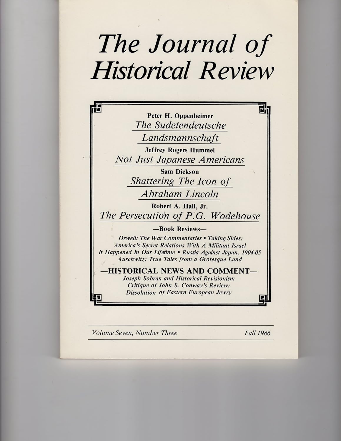 Journal of Historical Review: Vol 7, No 3, Fall 1986: n/a: Amazon.com ...