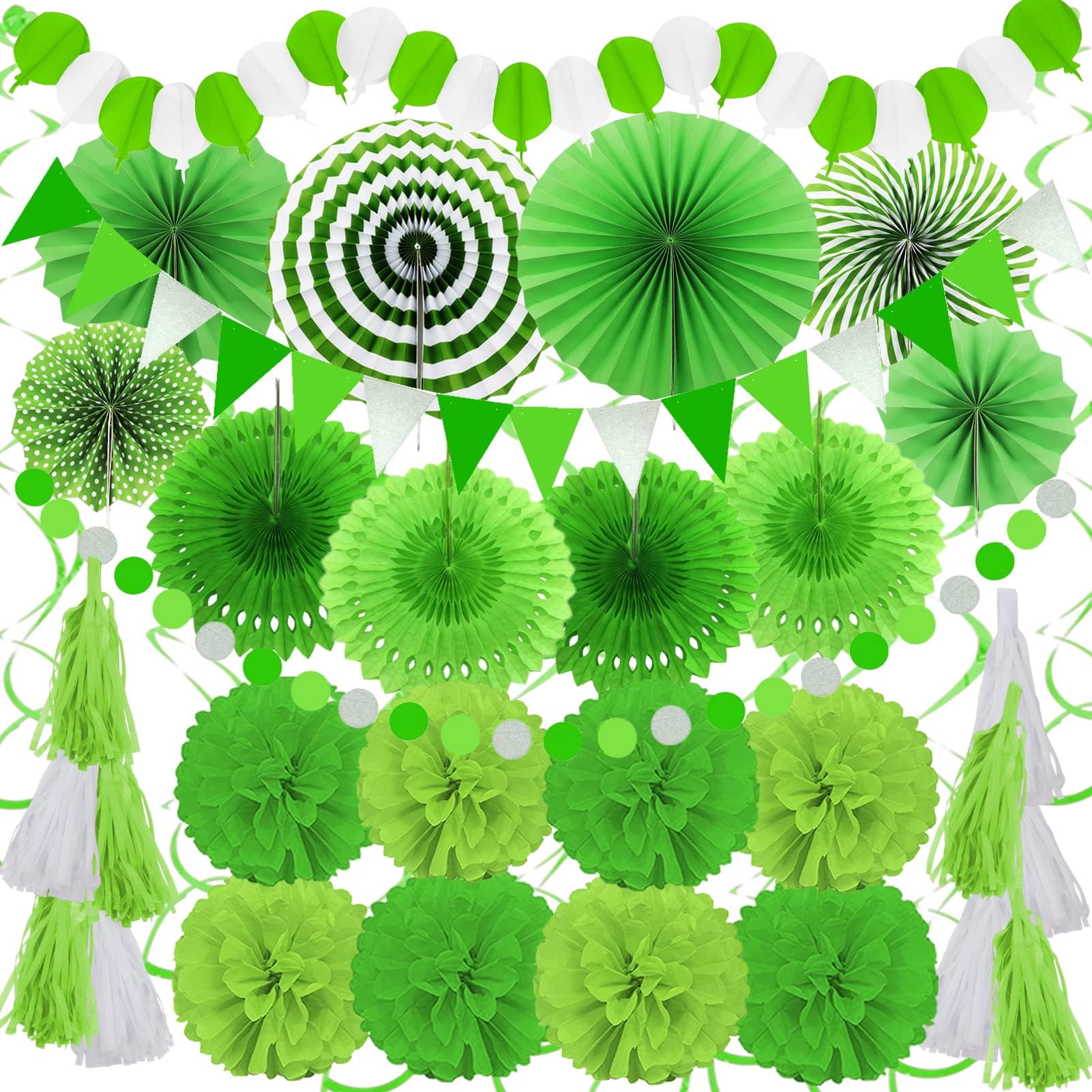 Amazon.com: ZERODECO Party Decorations, 41 Pcs Green Papar Fans Pompoms ...