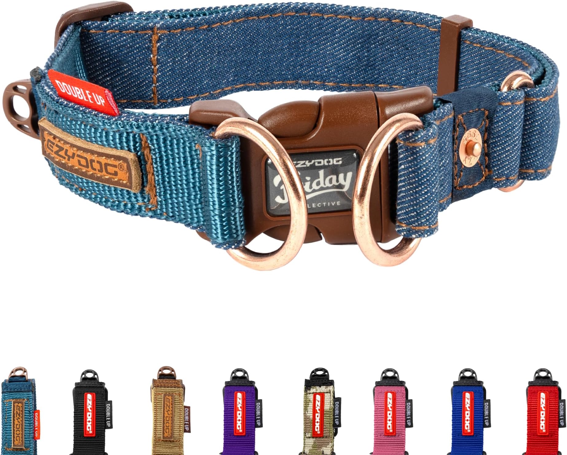 Amazon | EzyDog ダブルアップ犬用首輪 - 犬用プレミアムナイロンウェビング首輪 - 反射性、快適 - 両方のステンレススチールDリングにリードを取り付け、さらなる強度と安全性を ...