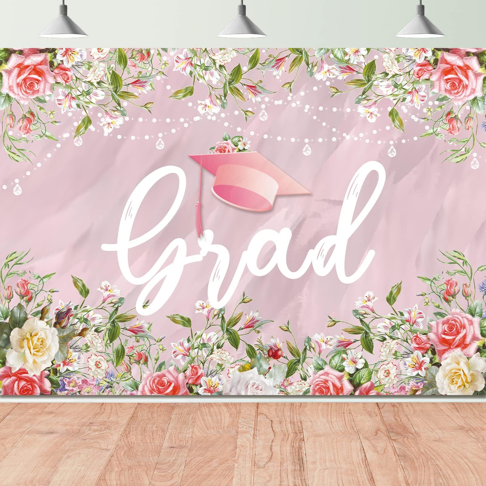 Amazon.com : Funnytree 82" x 59" Congrats Grad Backdrop Flower Wood ...