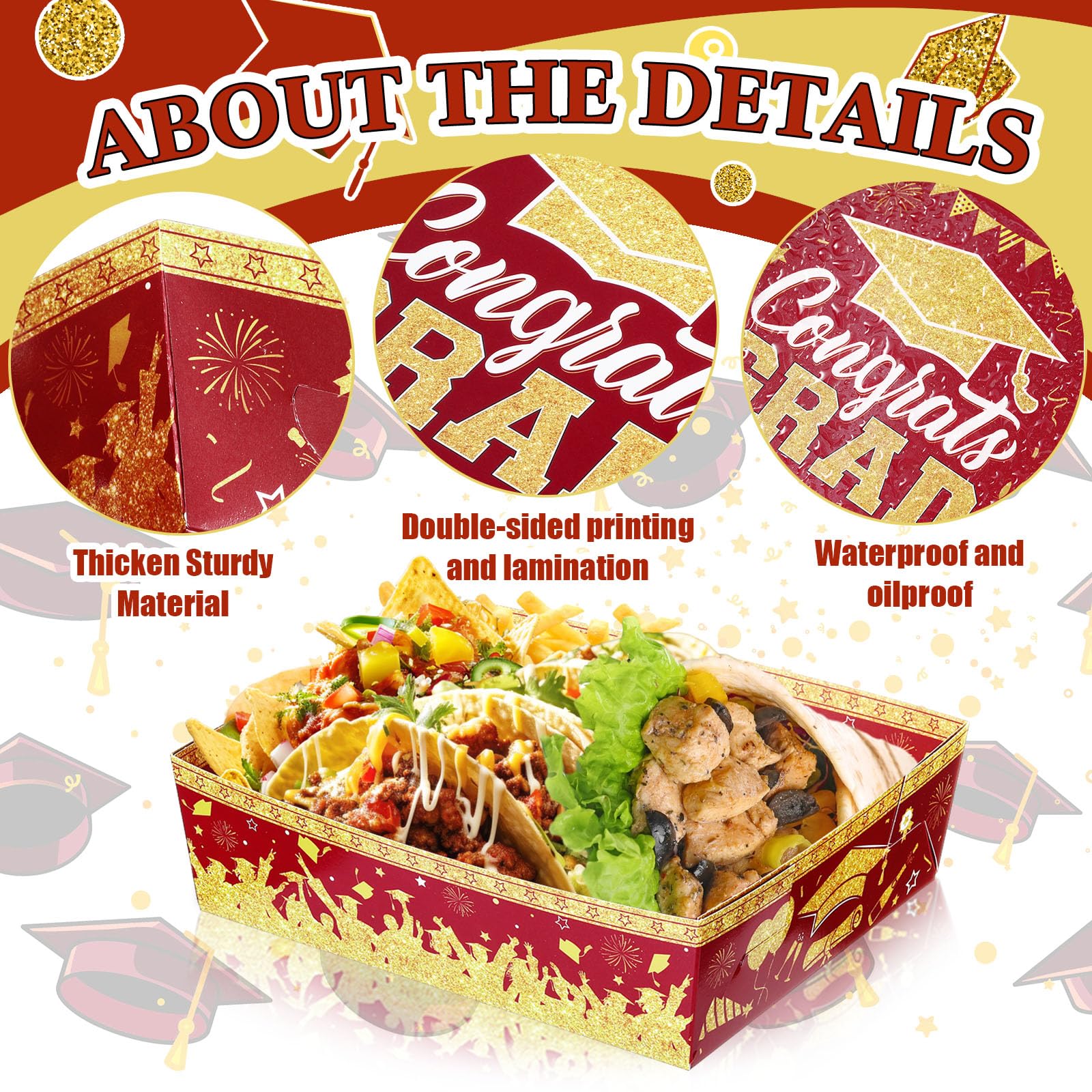 Snapklik.com : 36 Pcs 2025 Maroon And Gold Graduation Paper Food Trays ...