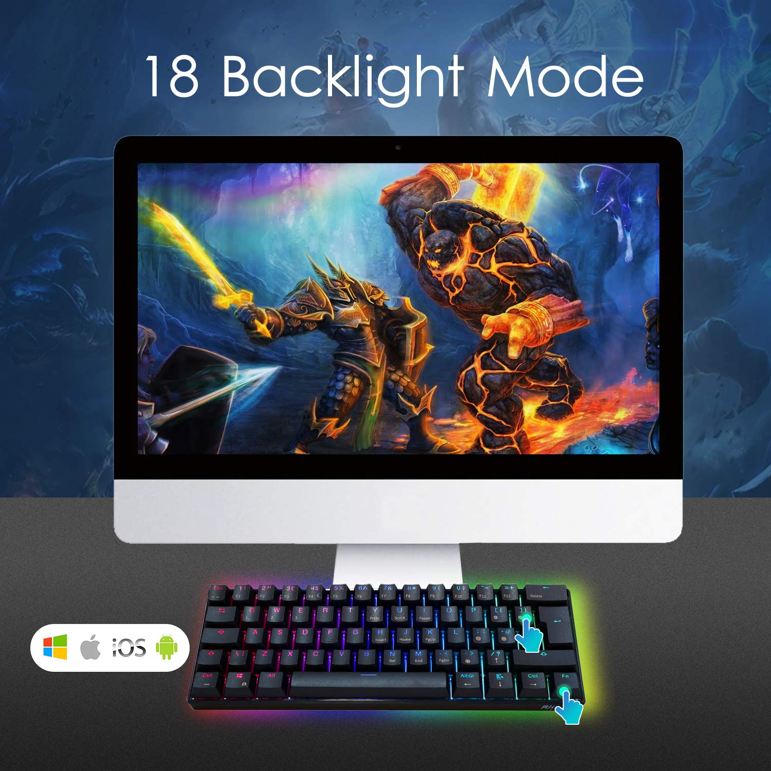 RK ROYAL KLUDGE RK61 60% 2.4Ghz Wireless/Bluetooth/Wired Mechanical ...