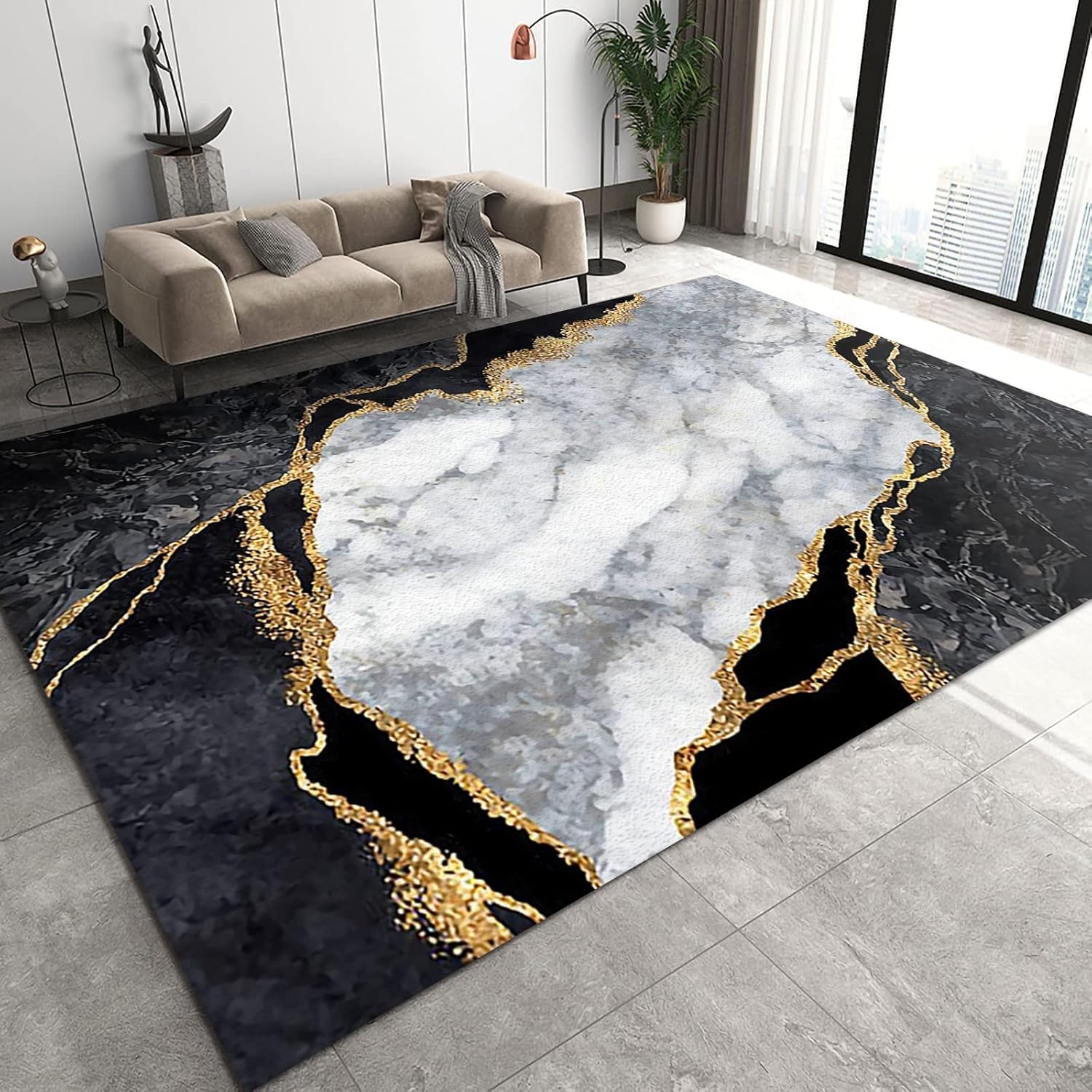 Amazon.com: Nordic Luxury Black Gold White Geometry Art Area Rug ...