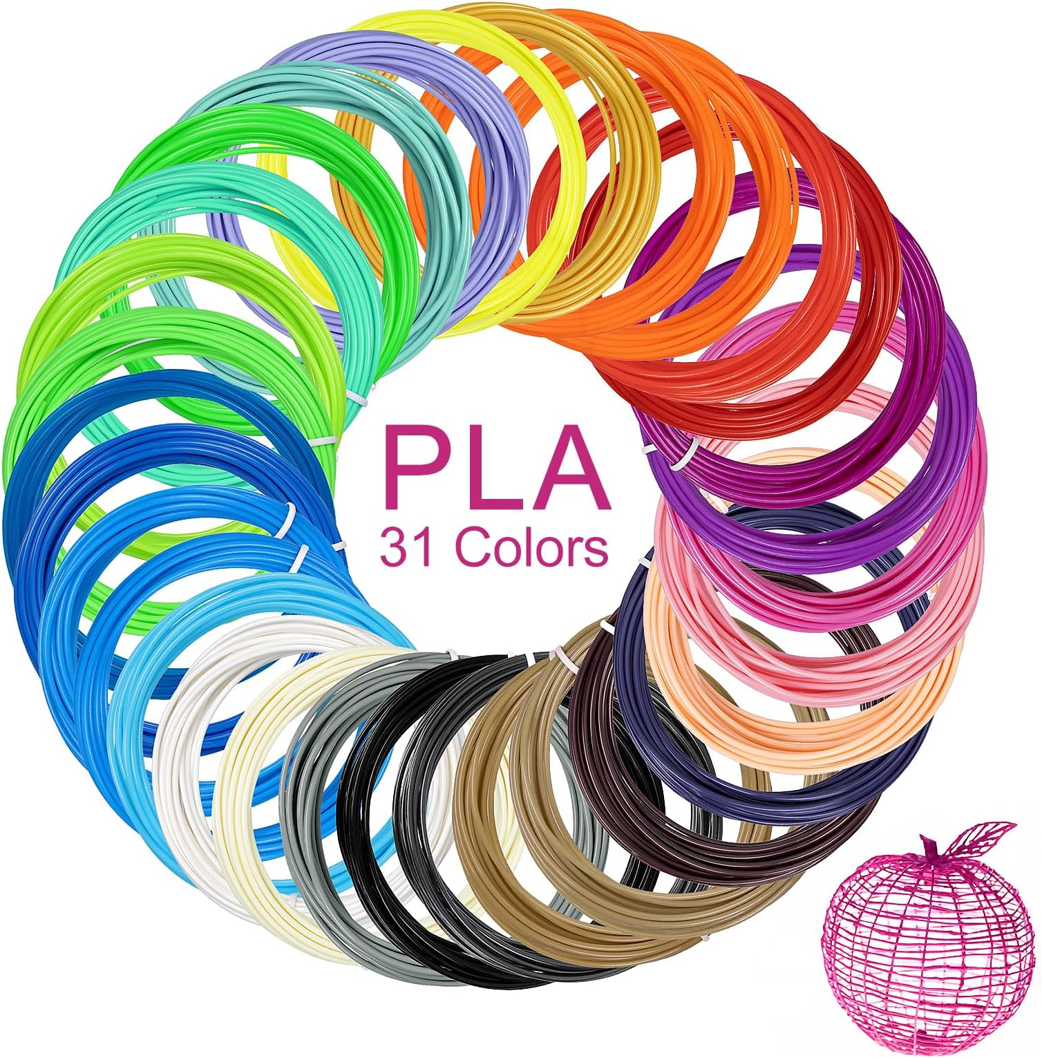 Kretrum 3D Pen Filament Refills 31 Colors 1.75mm PLA Compatible with ...