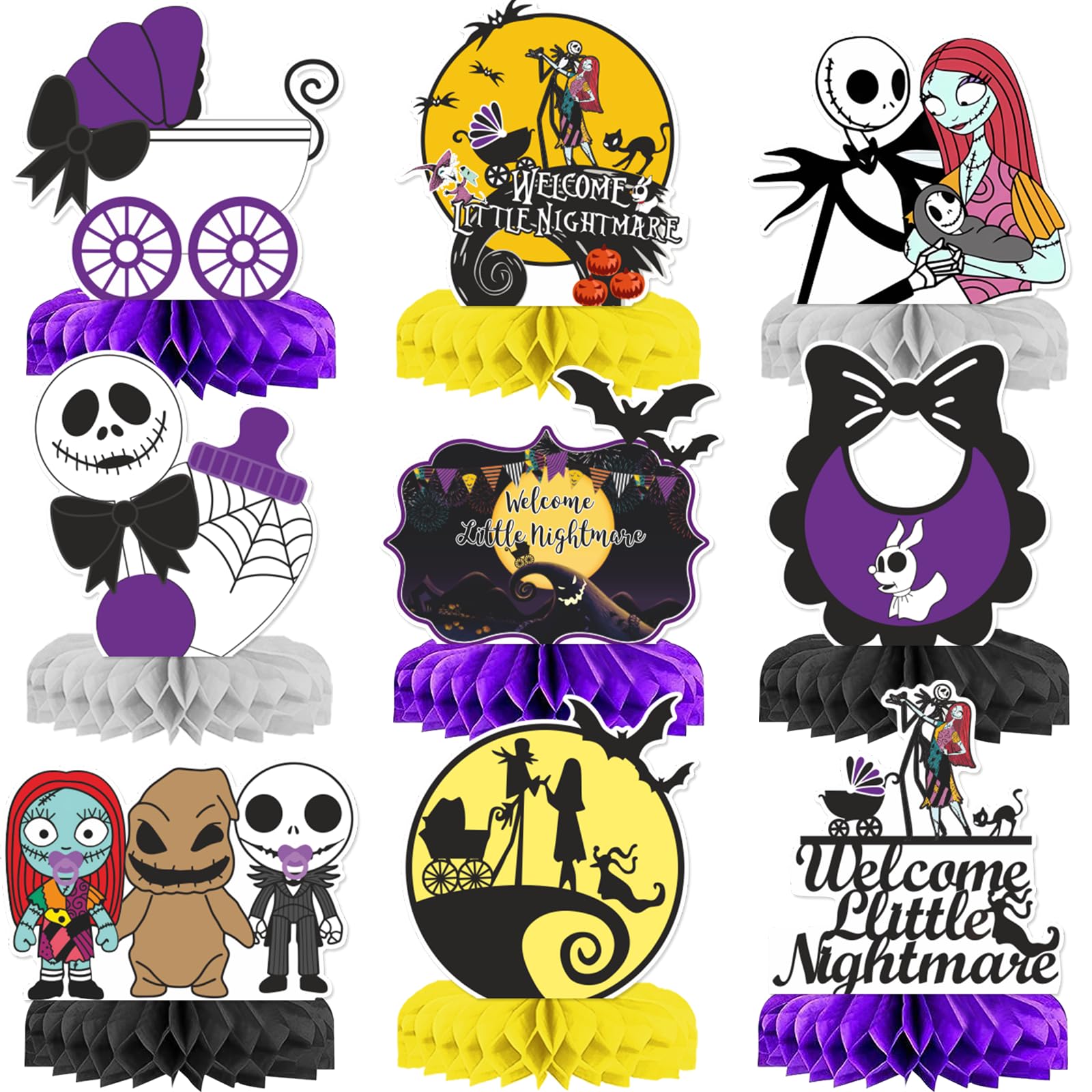 Amazon.com: 9Pcs Nightmare Before Baby Shower Centerpiece Honeycomb ...