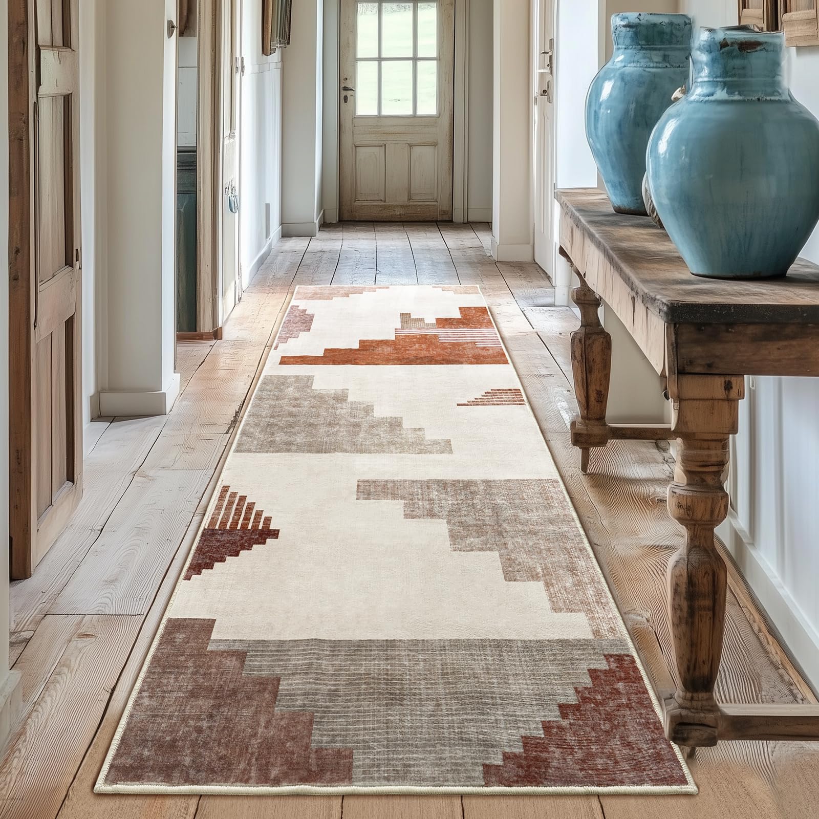 Amazon.com: Dssimo Geometric Abstract Washable Runner Rug, Pyramid ...