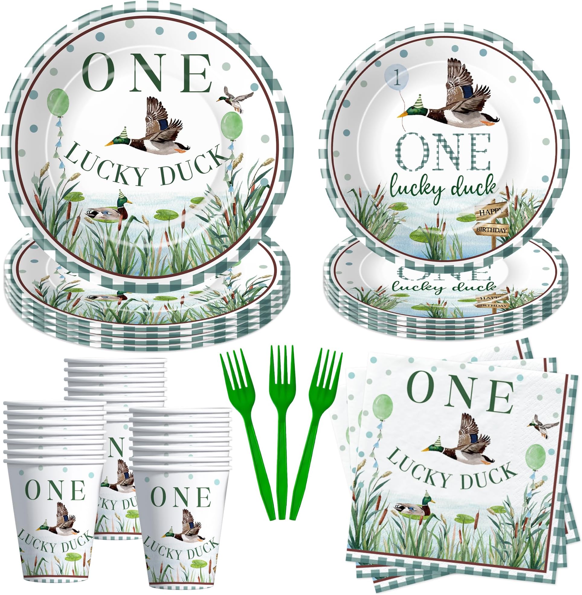 Amazon.com: Suhelkit One Lucky Duck Birthday Party Supplies - Mallard ...
