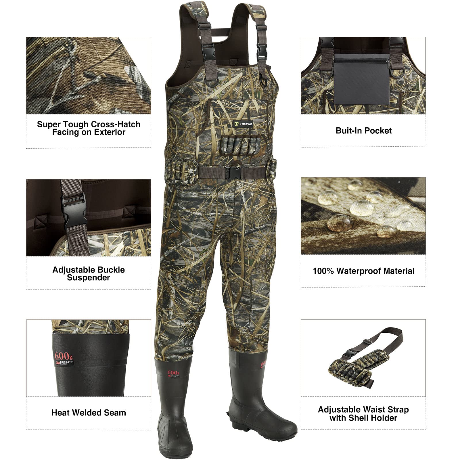 TIDEWE Hunting Waders with Boot Hanger & 600G Insulation, Waterproof ...