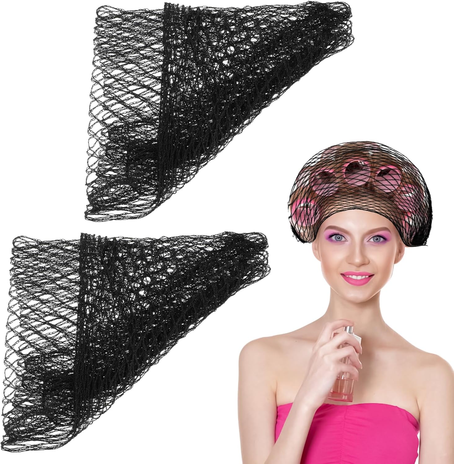 2 Pcs Triangle Hair Net for Rollers Black Mesh Hair Net for Curly Hair ...