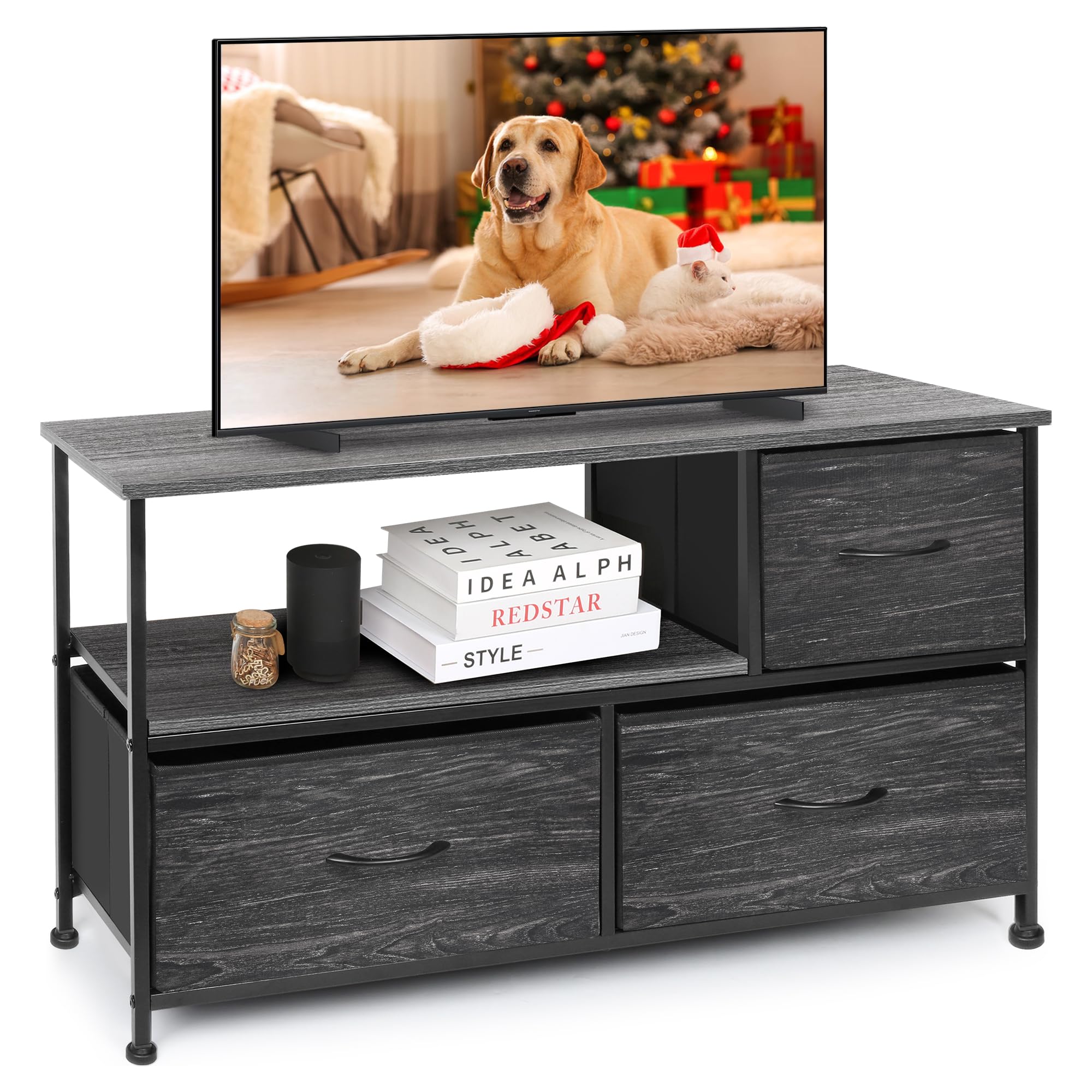TV Stand Dresser with Fabric Drawers & Storage - Fits up to 45 inch TV ...