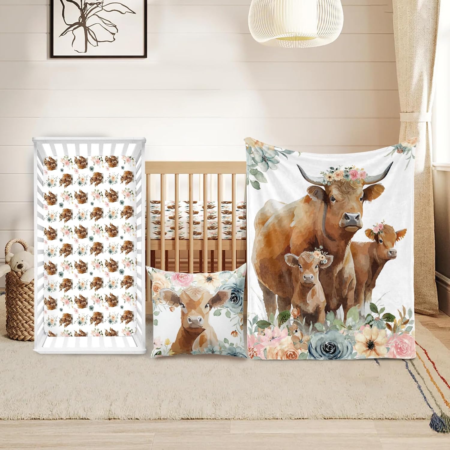 Amazon.com: Duckbe Baby Crib Bedding Set - Highland Cow Design Nursery ...