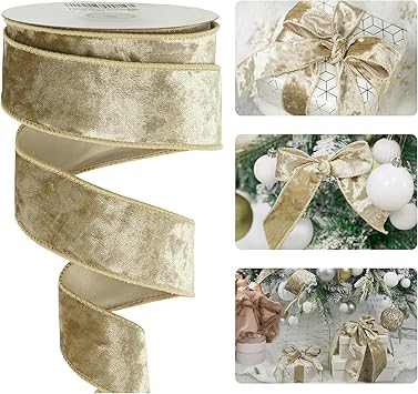 Amazon.com: HUIHUANG Champagne Velvet Wired Ribbon 1-1/2 inch ...