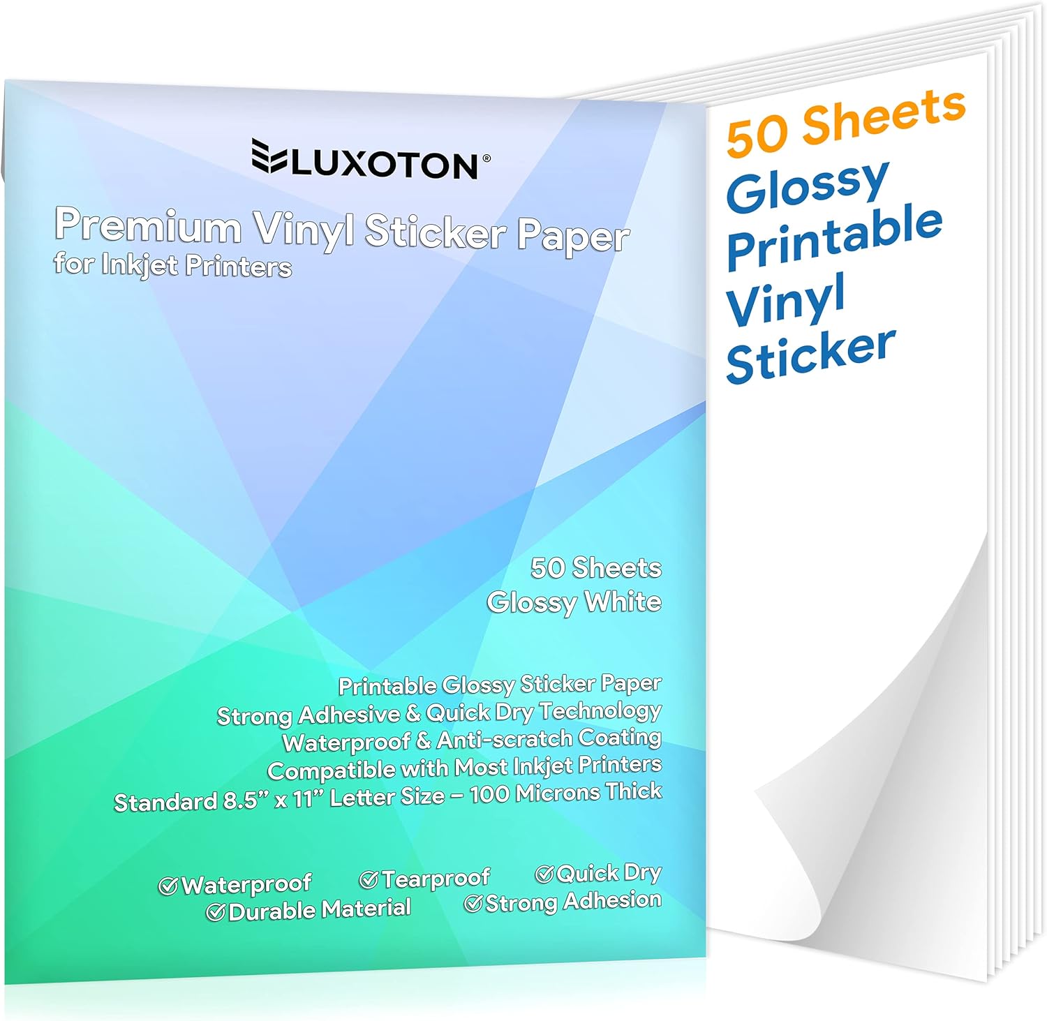 Amazon.com : Premium Printable Vinyl Sticker Paper - 50 Sheets Glossy ...