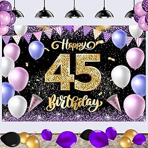 Amazon.com: Happy 45th Birthday Banner Backdrop Black Gold Theme Shiny ...