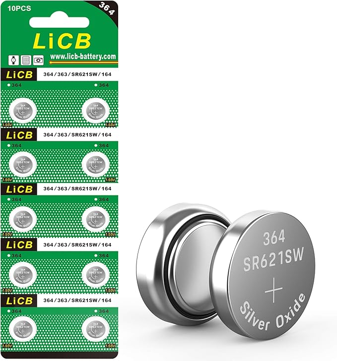LiCB 10 PCS SR621SW Battery LR621 364 AG1 363 1.55V Watch Batteries ...