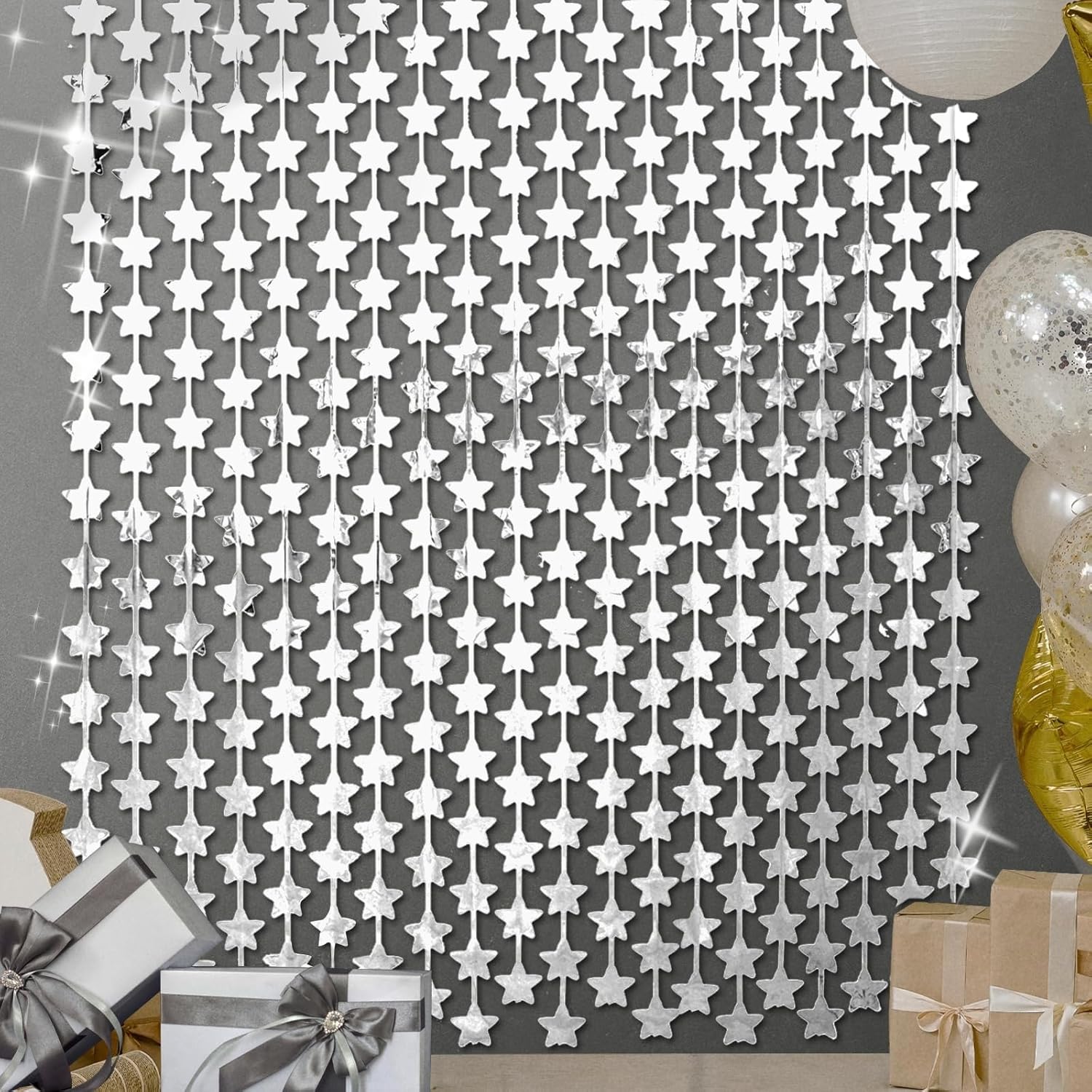 Amazon.com: LOLStar 2 Pack Glitter Silver Stars Birthday Decorations 3 ...