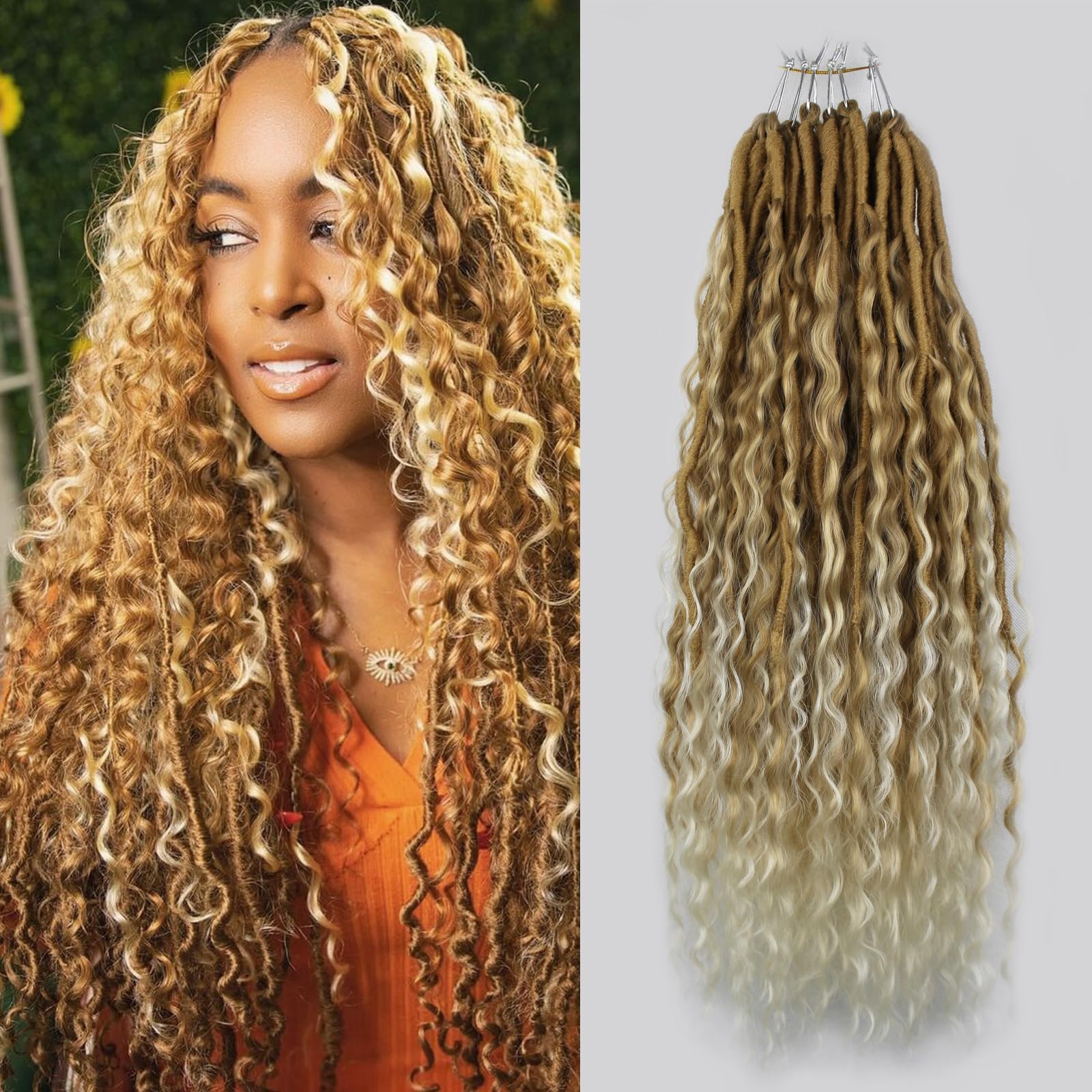 Amazon.com : Knovotch Boho Faux Locs With Curly Human Hair Curls Mixed ...