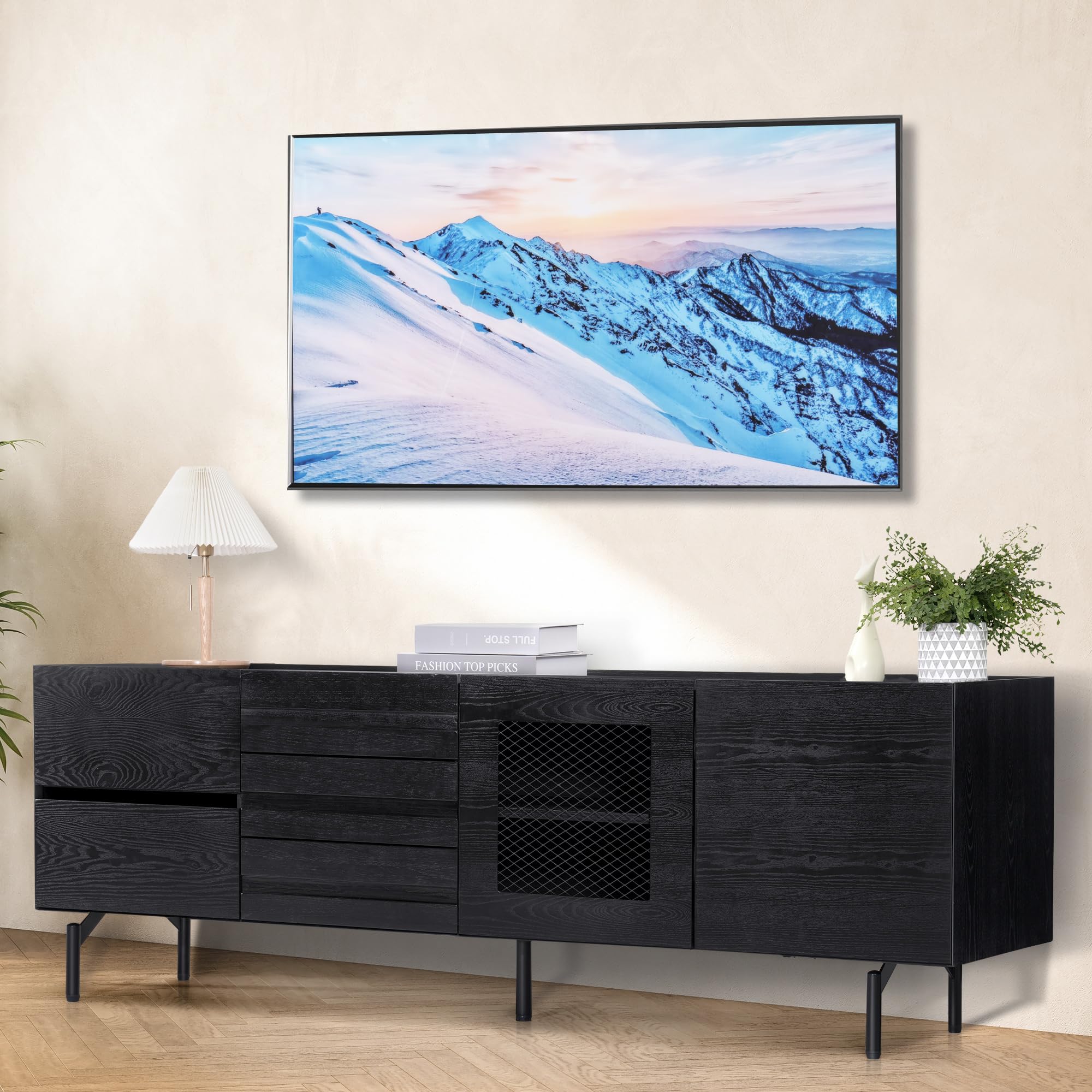 Amazon.com: Lynxor 63” Minimalist TV Stand, Full-Assembled Black TV ...