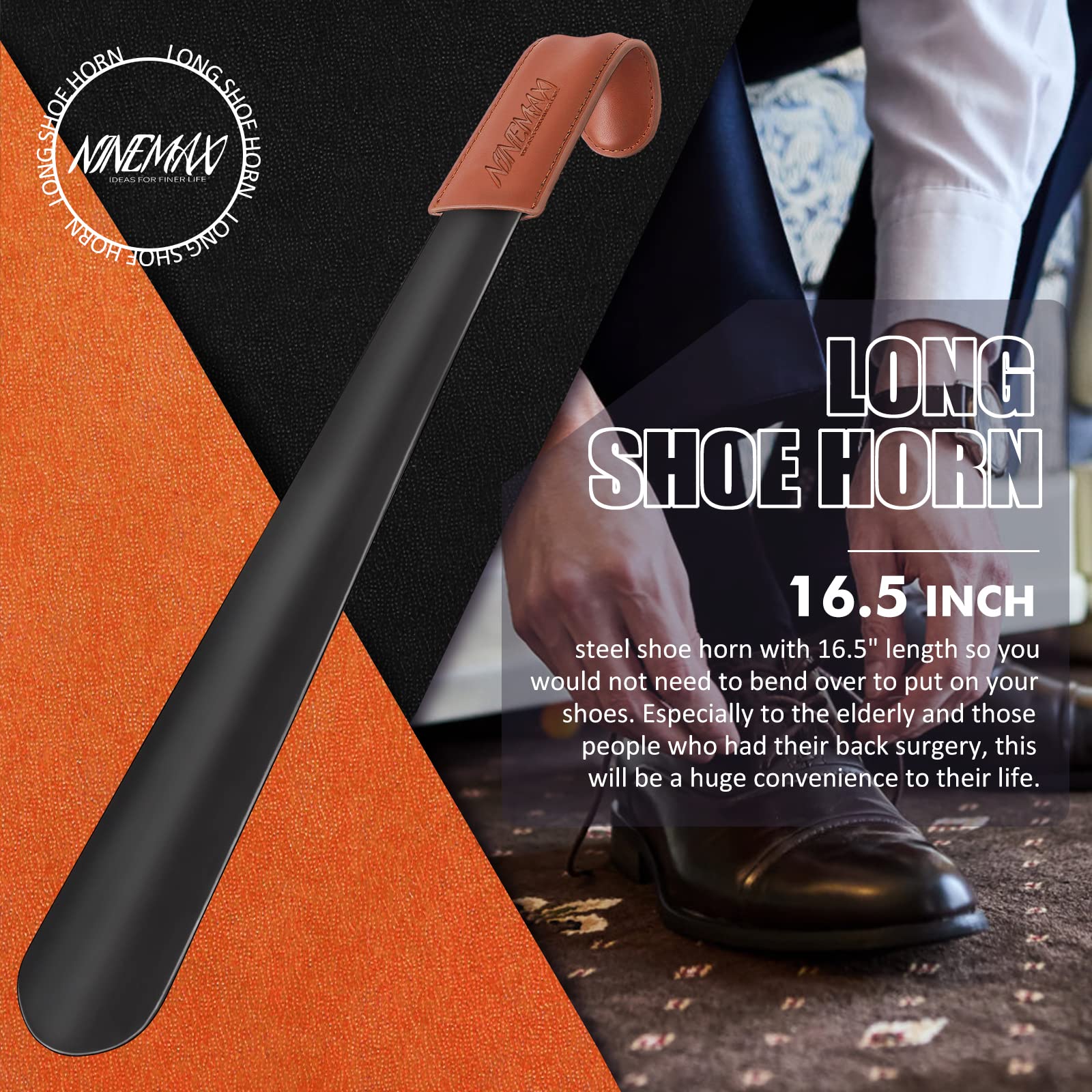 Snapklik.com : NINEMAX Shoe Horn Long Handle For Seniors - Metal, 16.5 ...