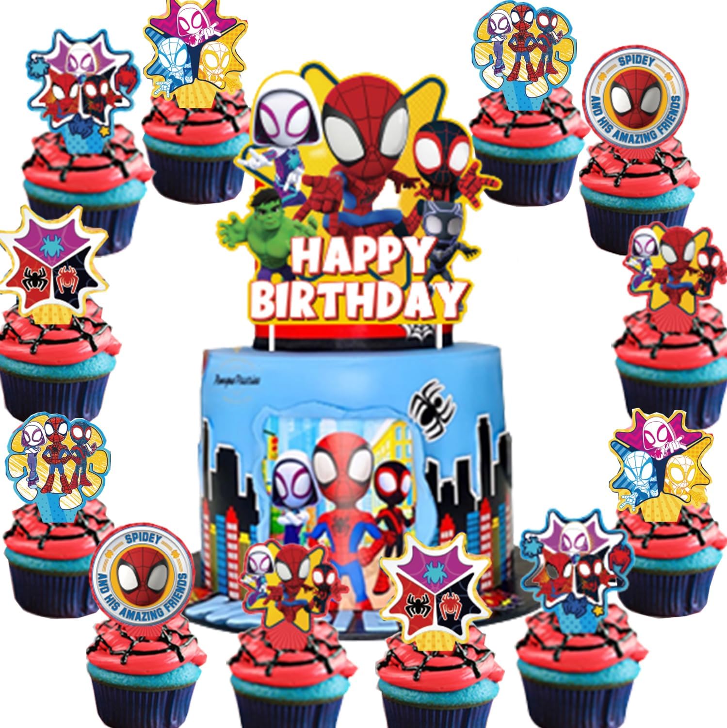 Amazon.com: 25Pcs Spidey and His Amazing Friends Cake Toppers Cupcake ...