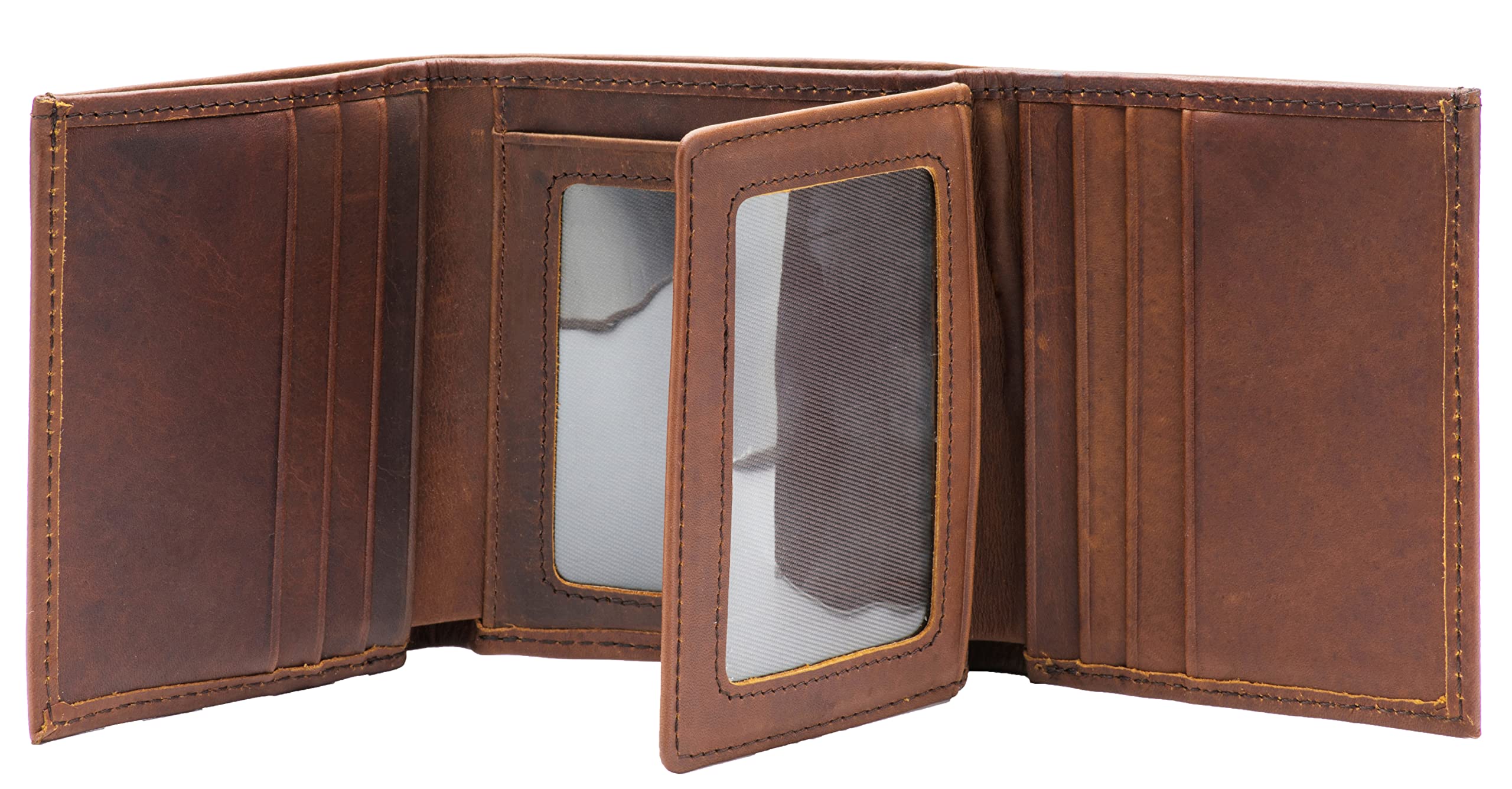 Amazon.com: POKOFO Genuine Leather Trifold Wallet for Men with 3 Clear ...