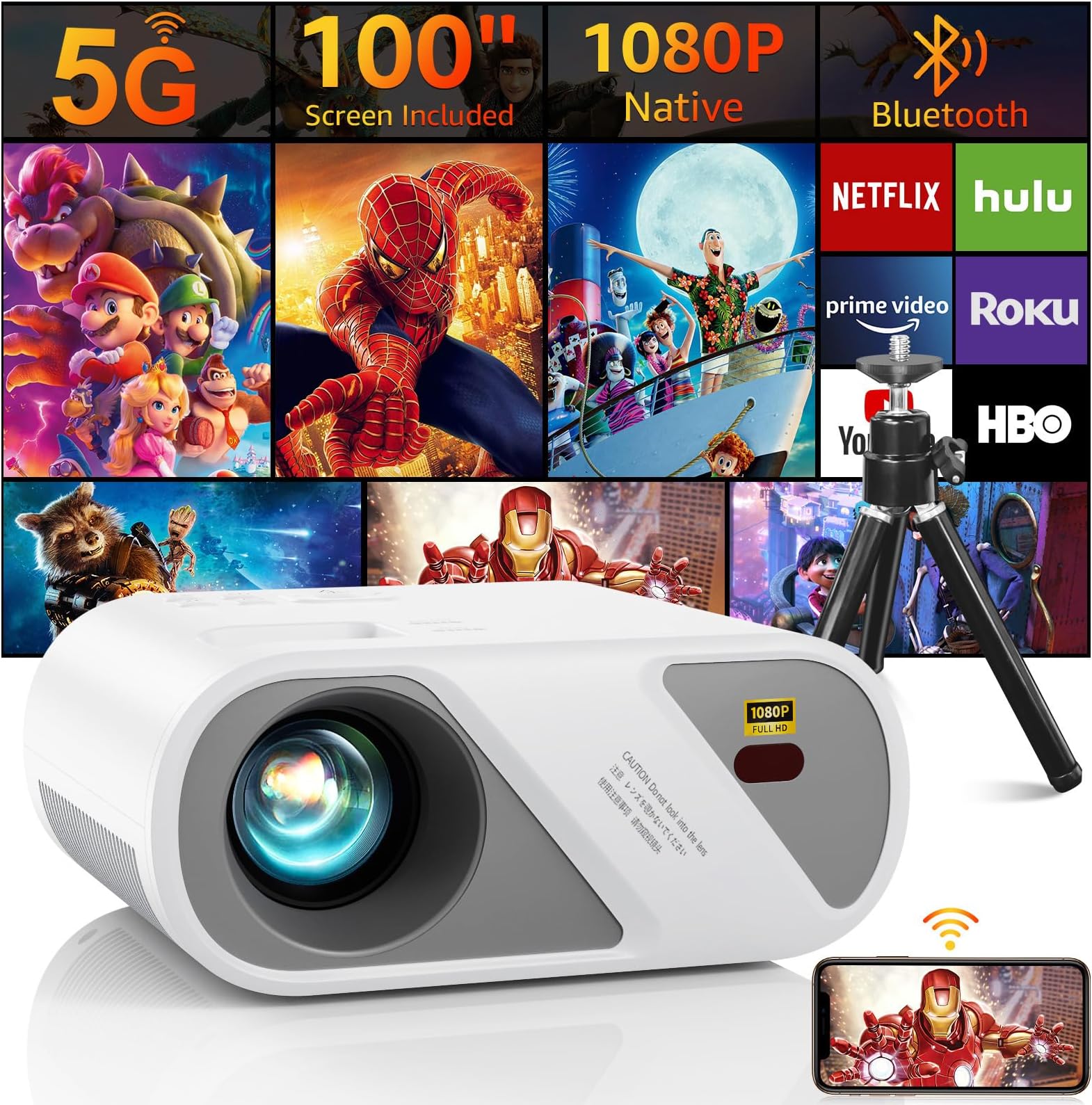 Amazon.com: Mini Projector with WiFi and Bluetooth, VISSPL Full HD ...