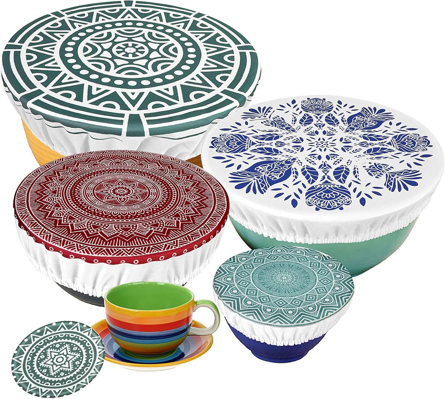 Amazon.com: PHOGARY 5 Size Cloth Bowl Covers Washable, Elastic Bowl Covers Reusable, Sourdough ...