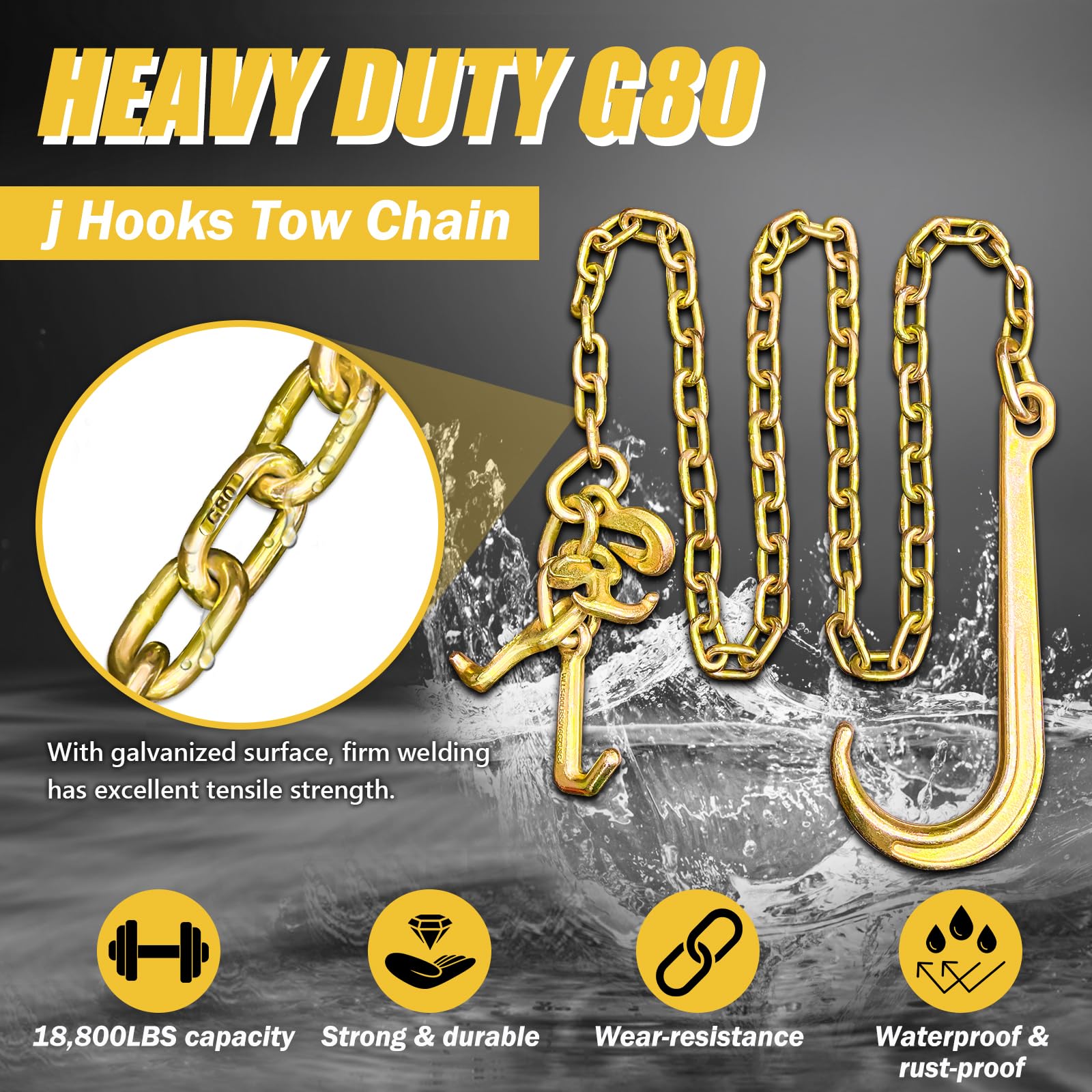 Snapklik.com : J Hooks Tow Chain, G80 5/16" X6 Recovery Tow Hooks Chain ...