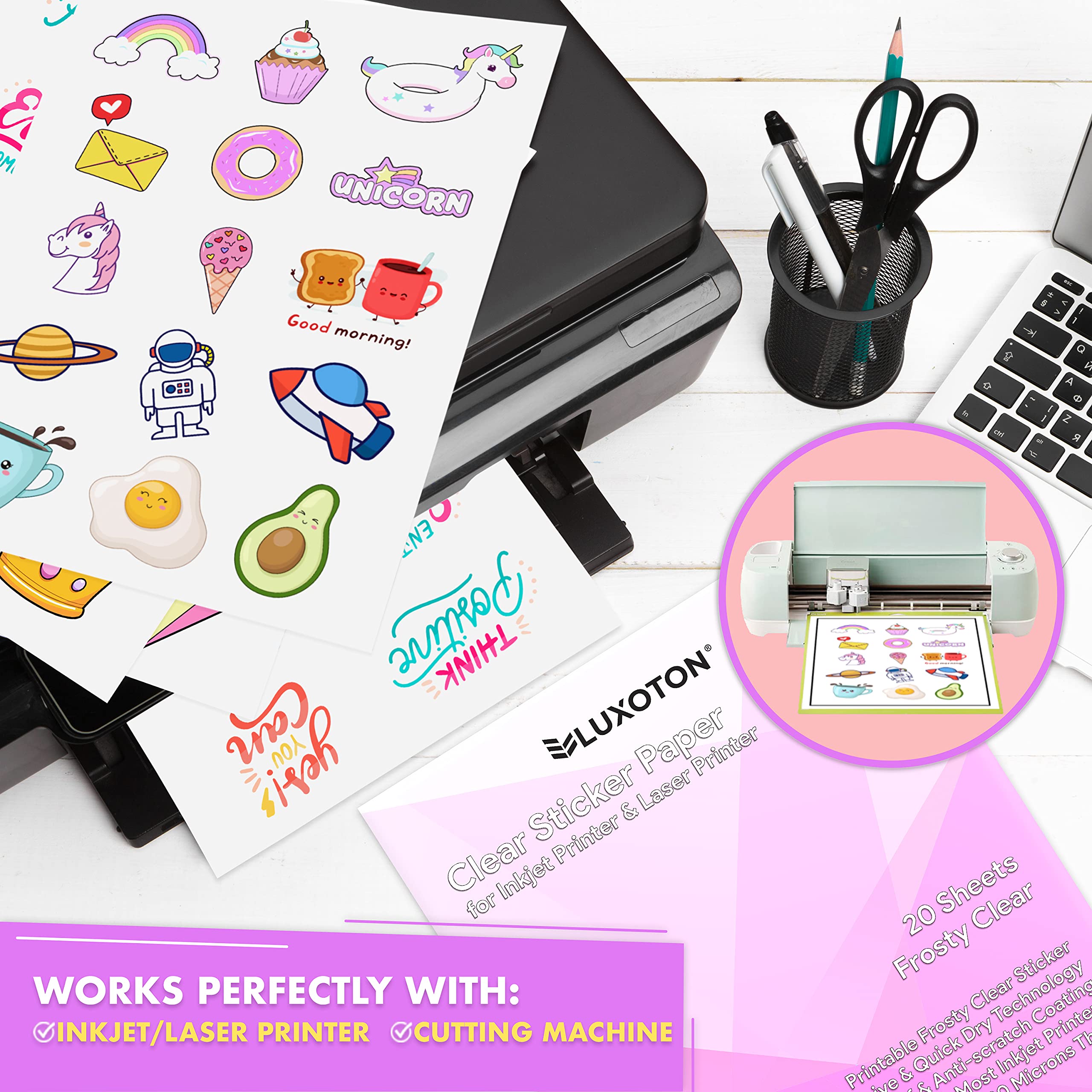 Printable Clear Sticker Paper For Inkjet Printer 20 Sheets Frosty 