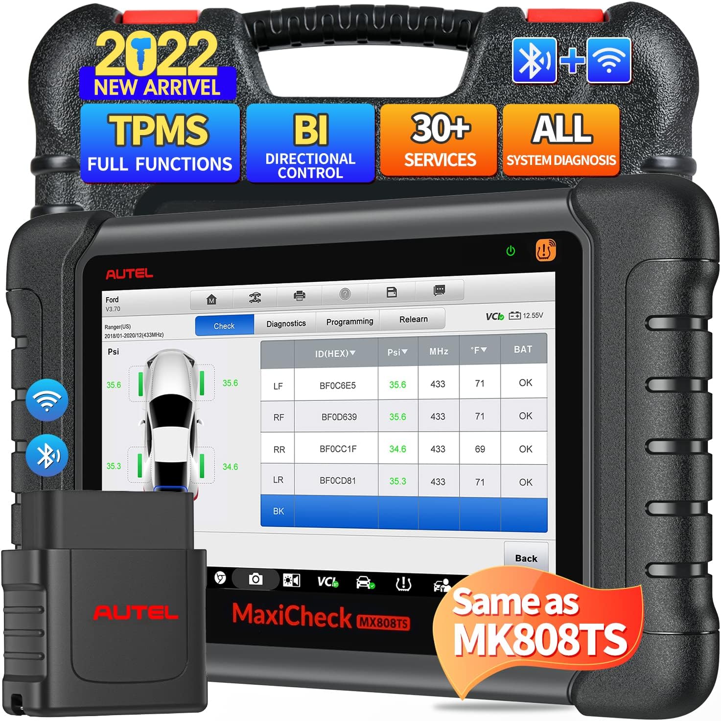Buy Autel Scanner MaxiCheck MX808TS, Same as MaxiCOM MK808TS, 2022 Top TPMS Relearn Programming ...