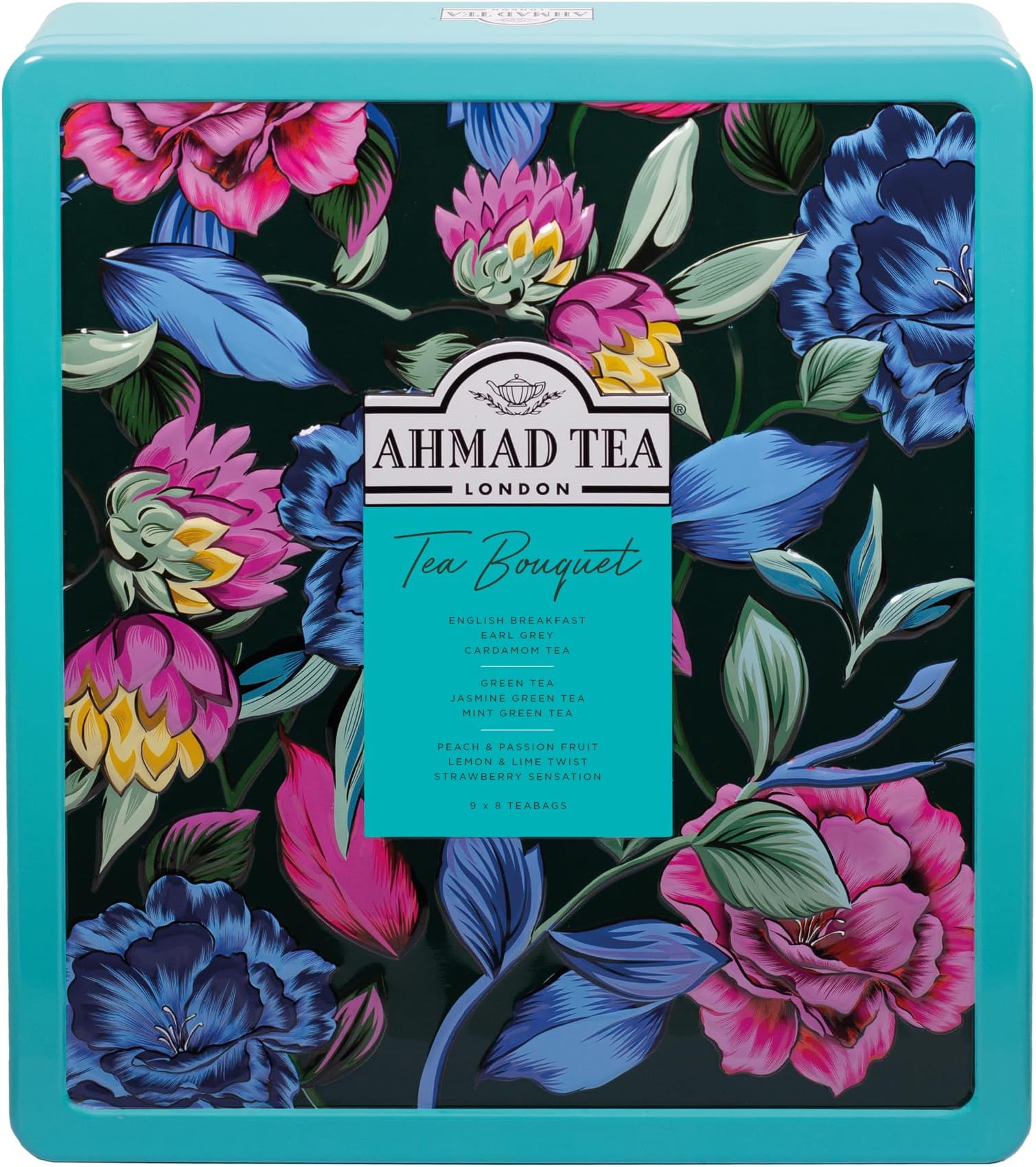 Amazon.com : Ahmad Tea Floral Tea Tin Gift, Blue Caddy, 72 Tea Bags ...
